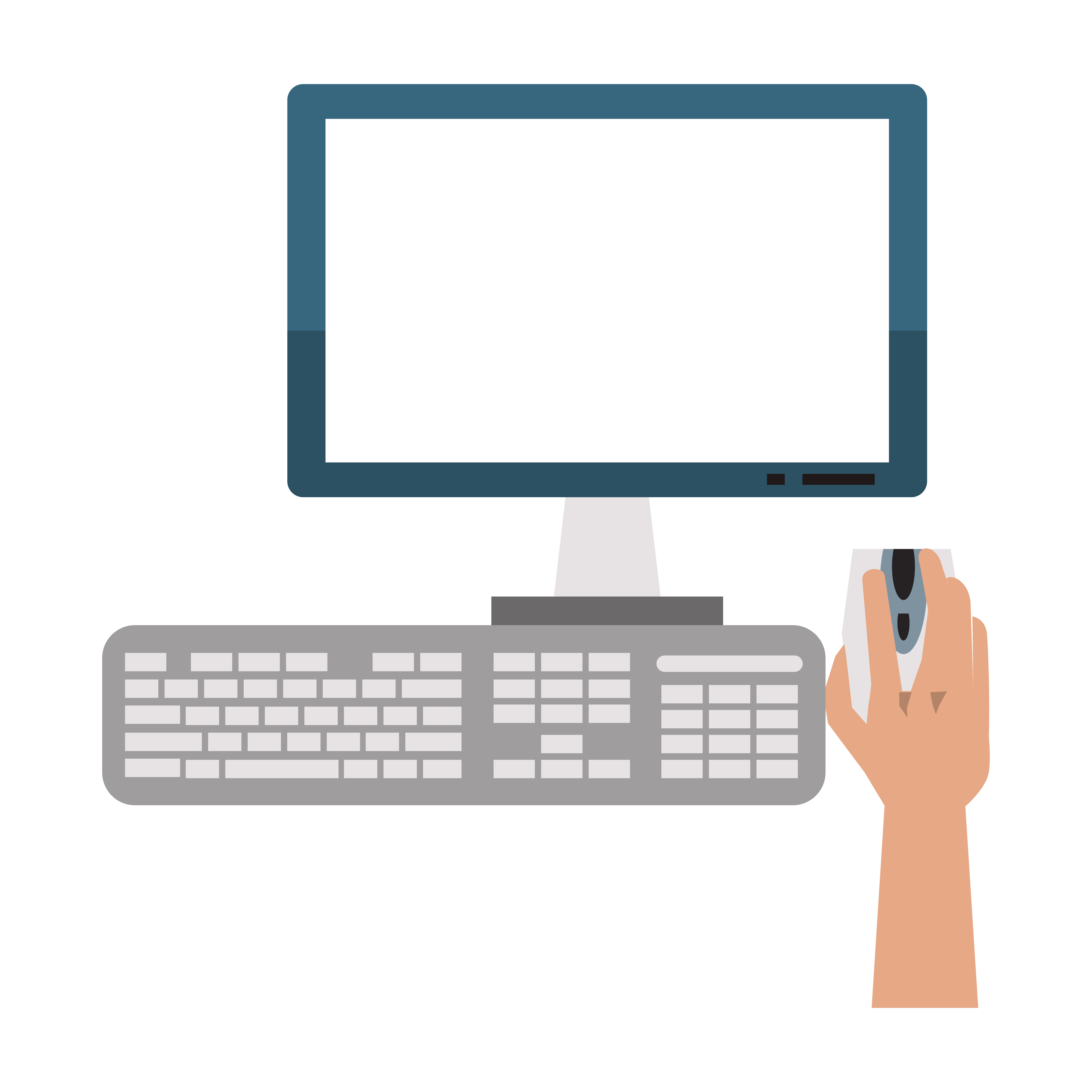 Desk computer with mouse, monitor, and keyboard 1545946 Vector Art at ...