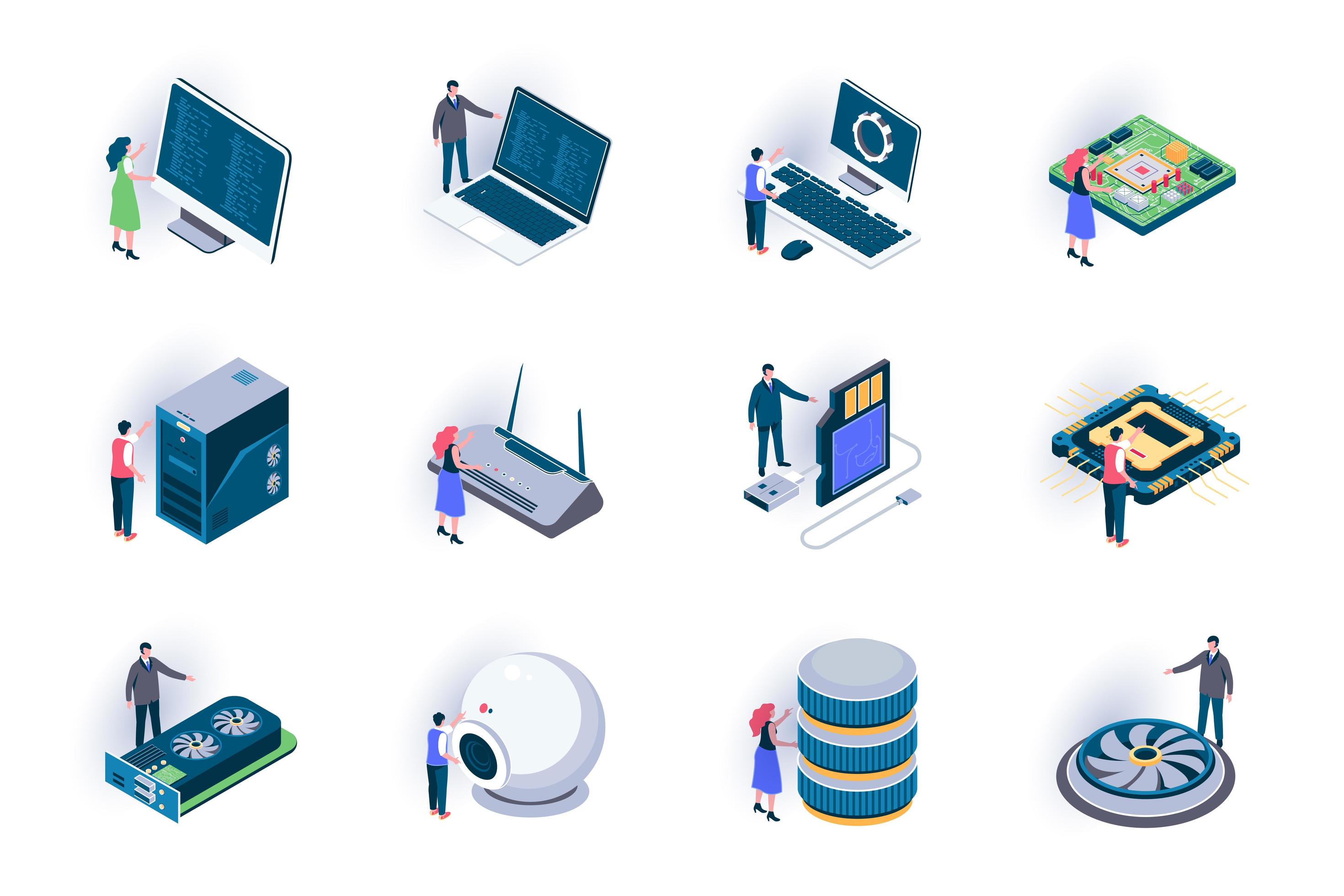 Computer elements isometric icons set 1558819 Vector Art at Vecteezy Computer elements isometric icons set 1558819 Vector Art at Vecteezy