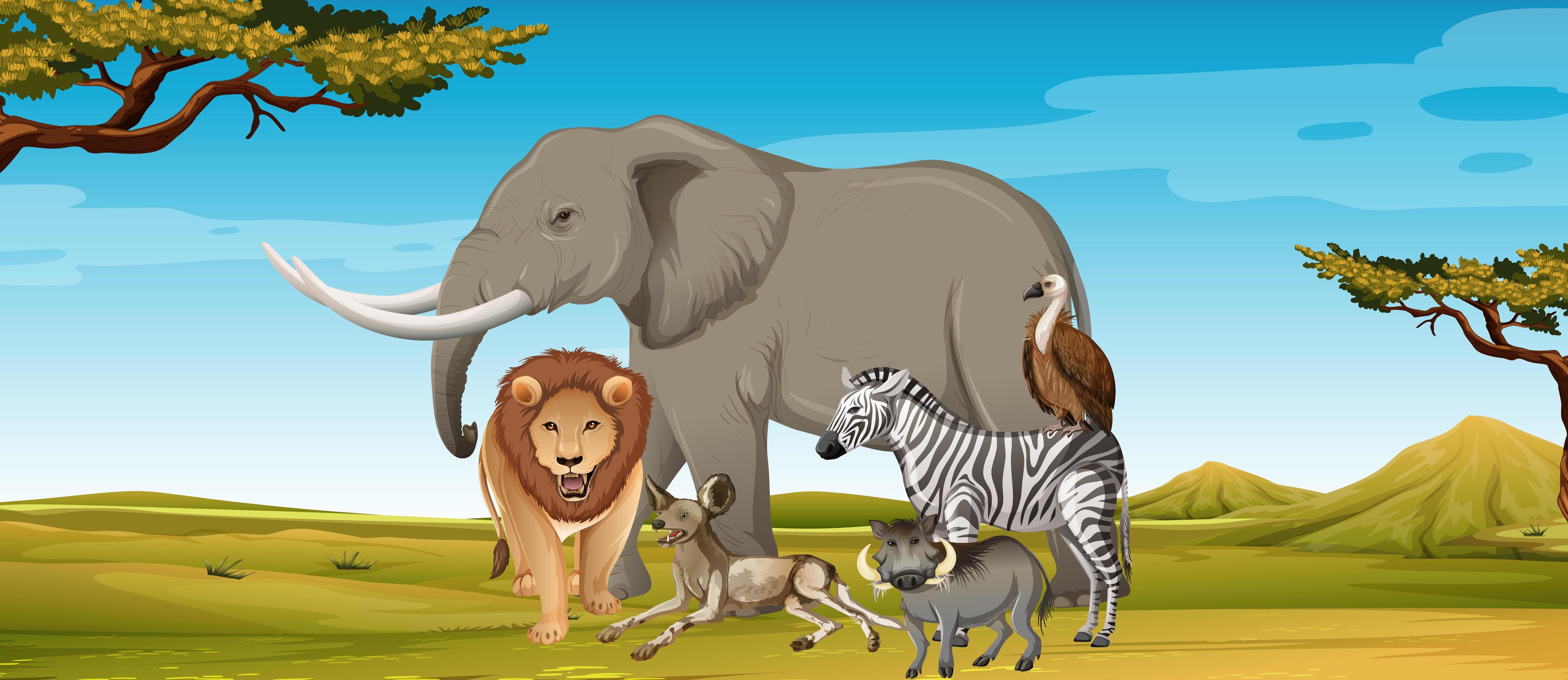 Group of wild african animal in the zoo scene 1590700 Vector Art at ...