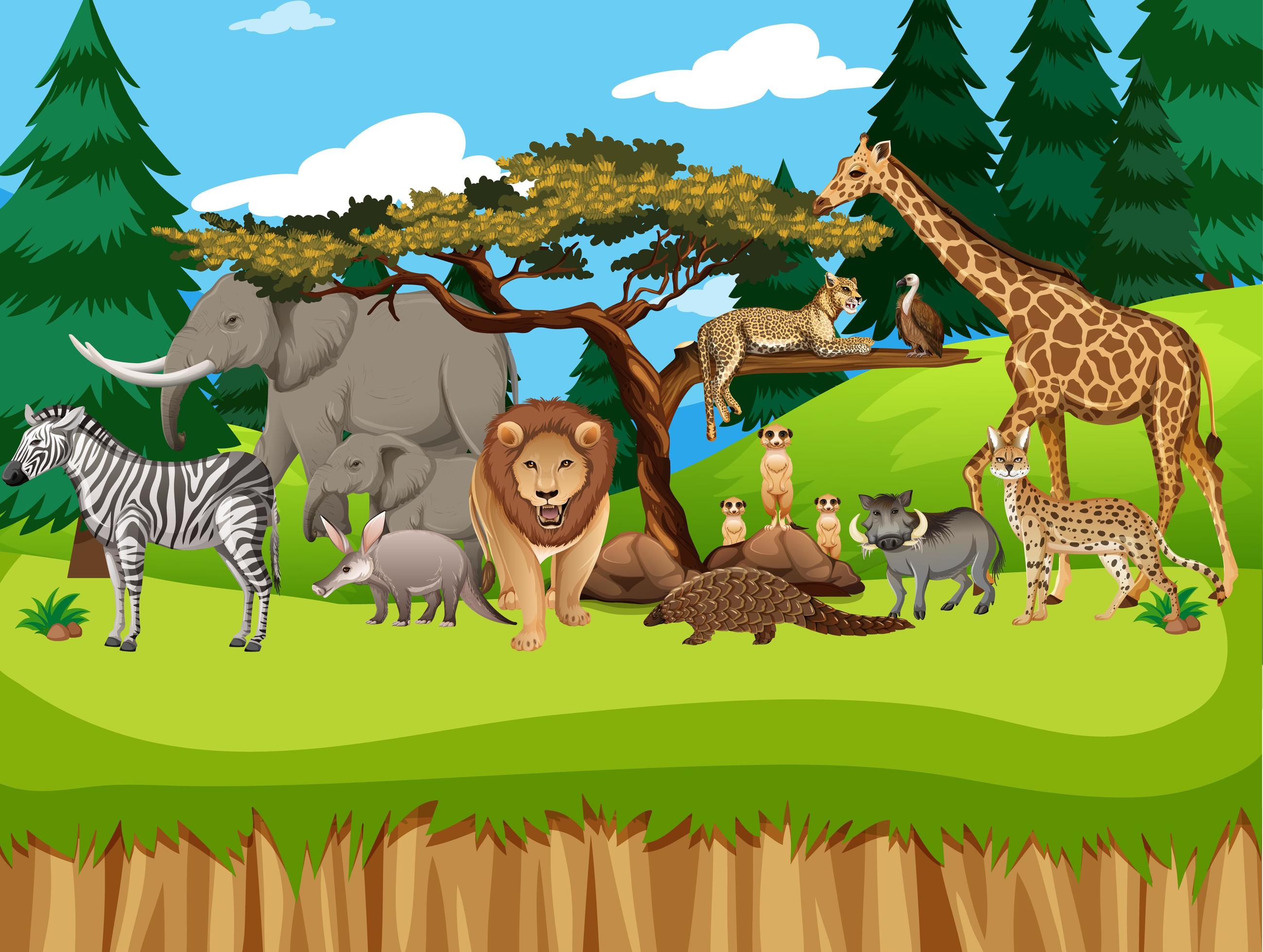 Group of wild african animal in the zoo scene 1590927 Vector Art at ...