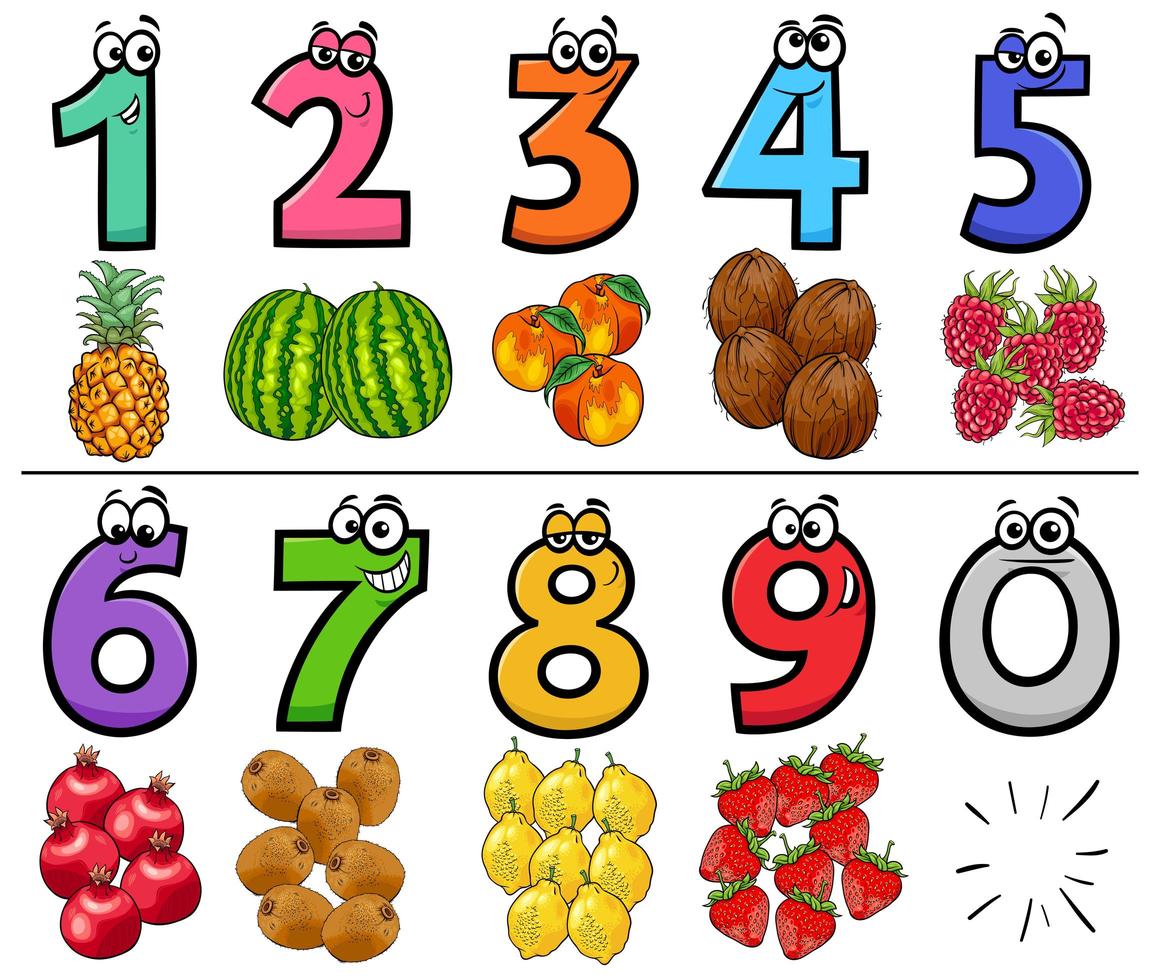 números de dibujos animados educativos con frutas 1591716 Vector en ... números de dibujos animados educativos con frutas 1591716 Vector en ...