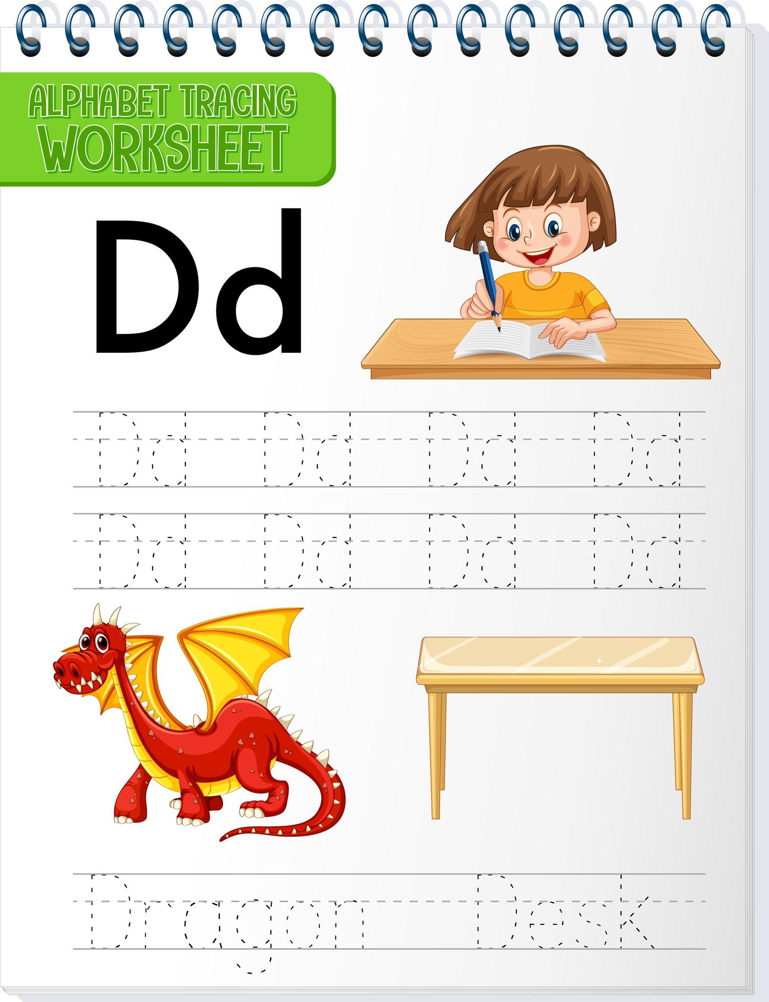 Alphabet tracing worksheet with letter and vocabulary 1591845 Vector ...