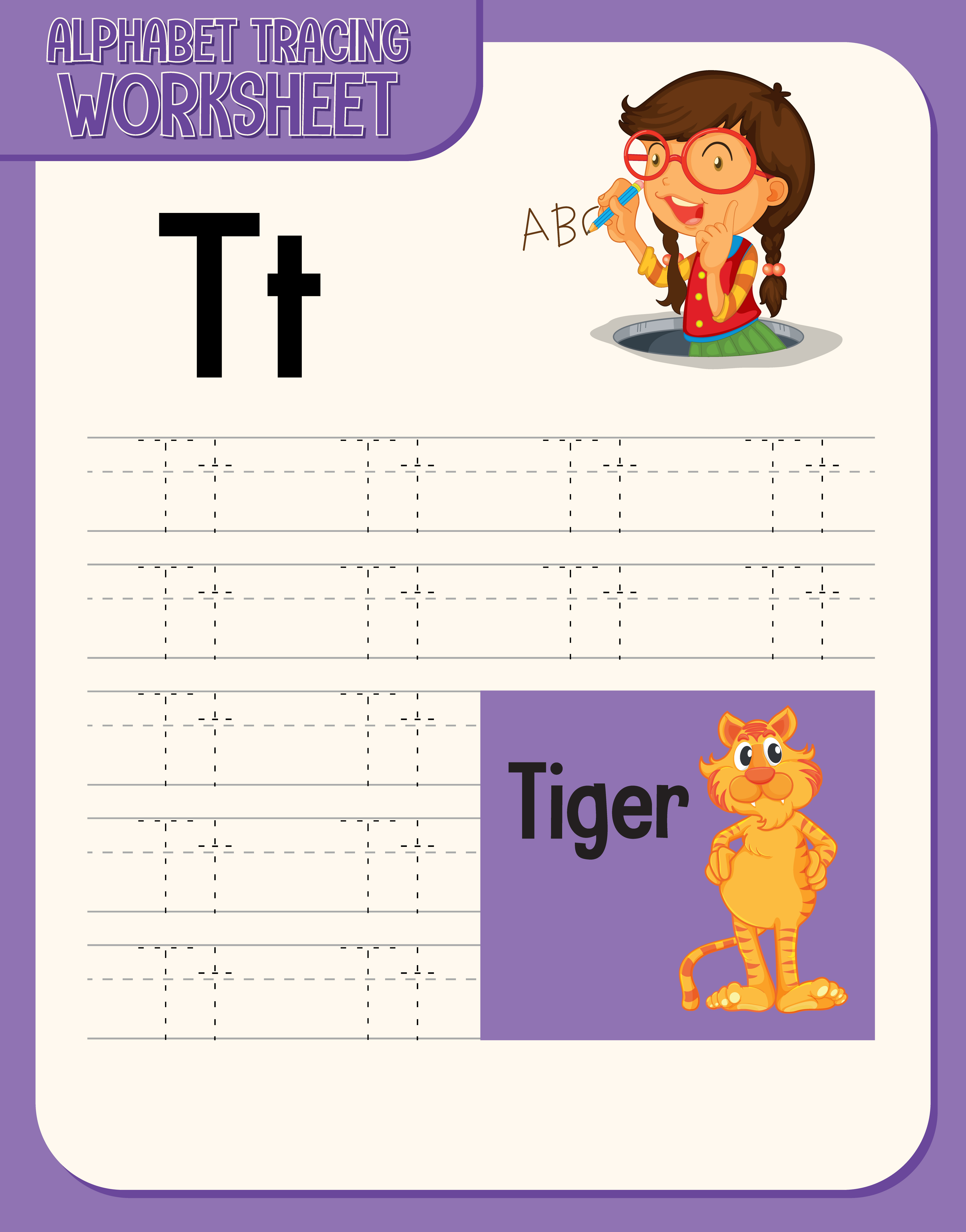 Alphabet tracing worksheet with letter and vocabulary 1609828 Vector ...