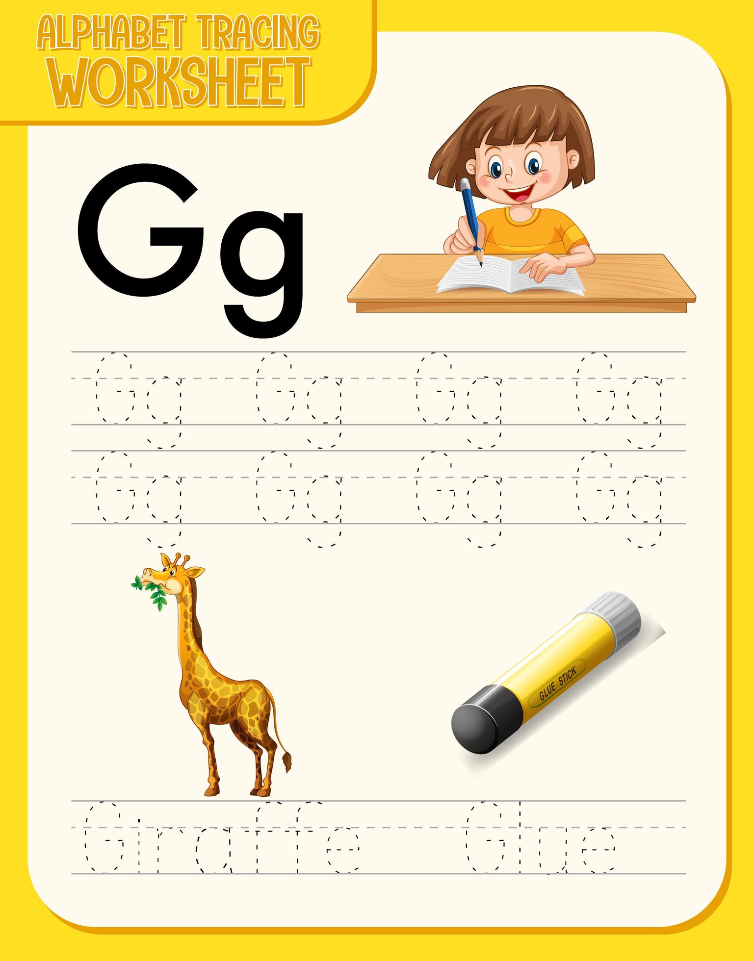 Alphabet tracing worksheet with letter and vocabulary 1609986 Vector ...
