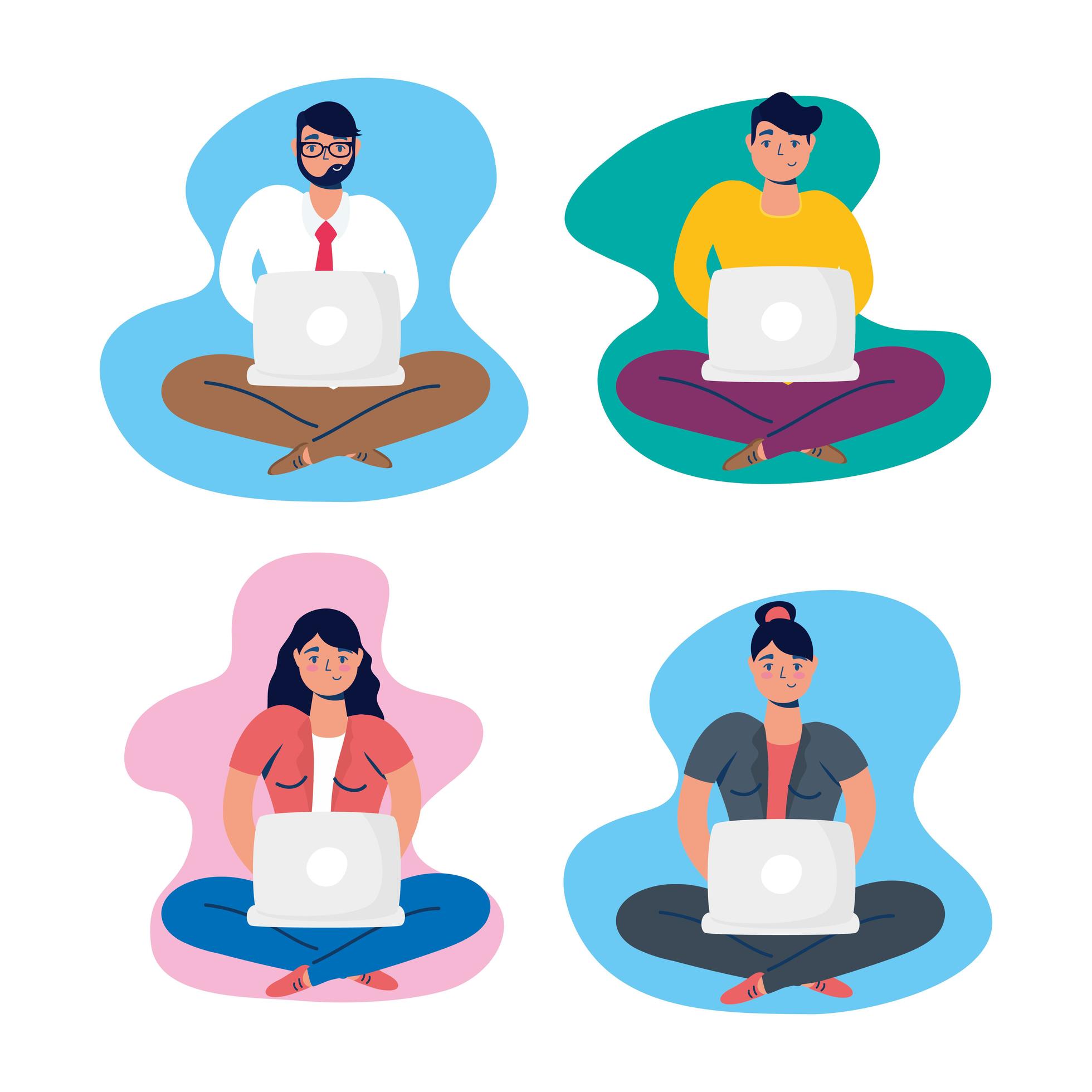 Group of people working with their computers 1613074 Vector Art at Vecteezy