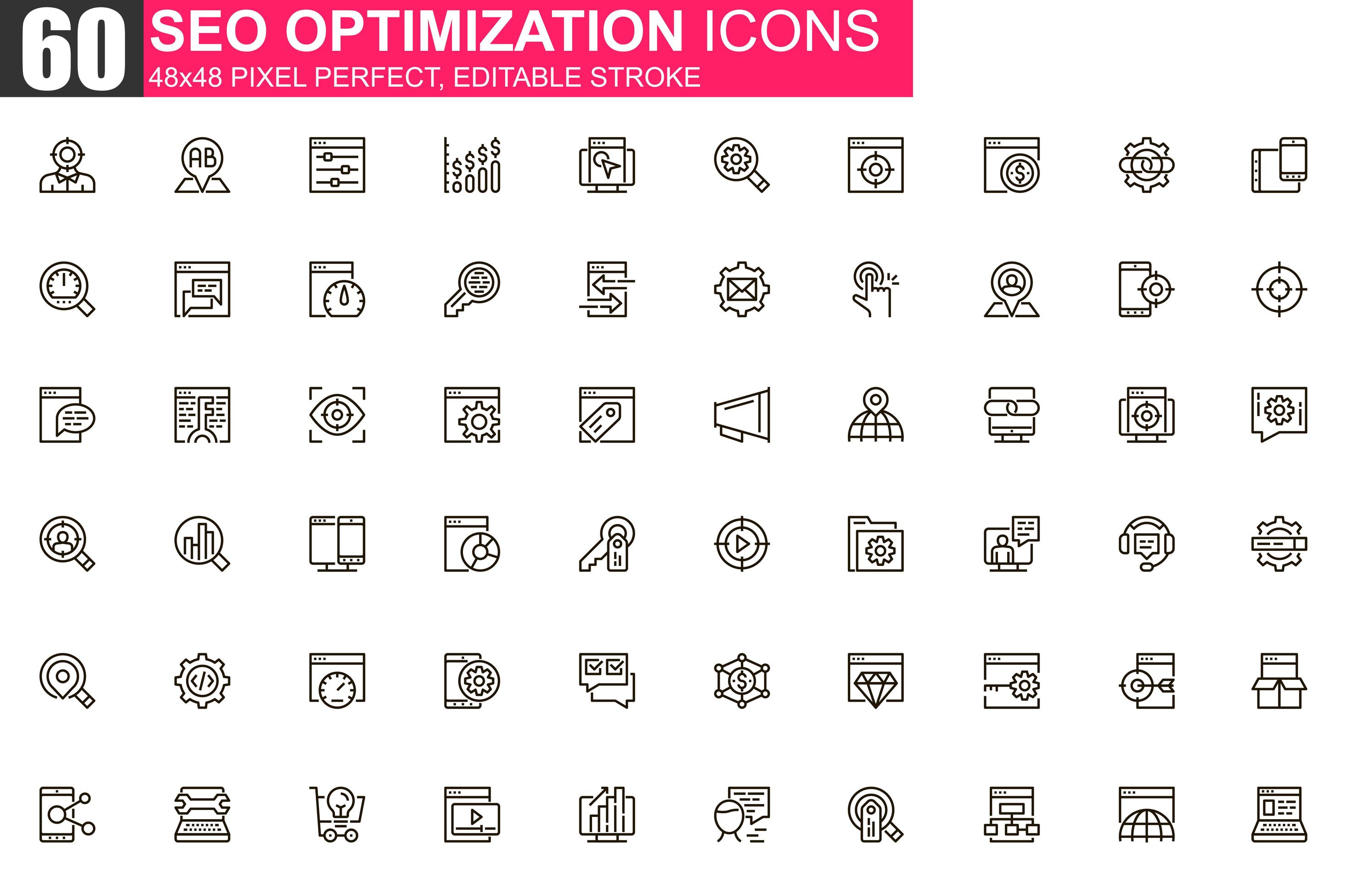 SEO optimization thin line icon set 1613258 Vector Art at Vecteezy