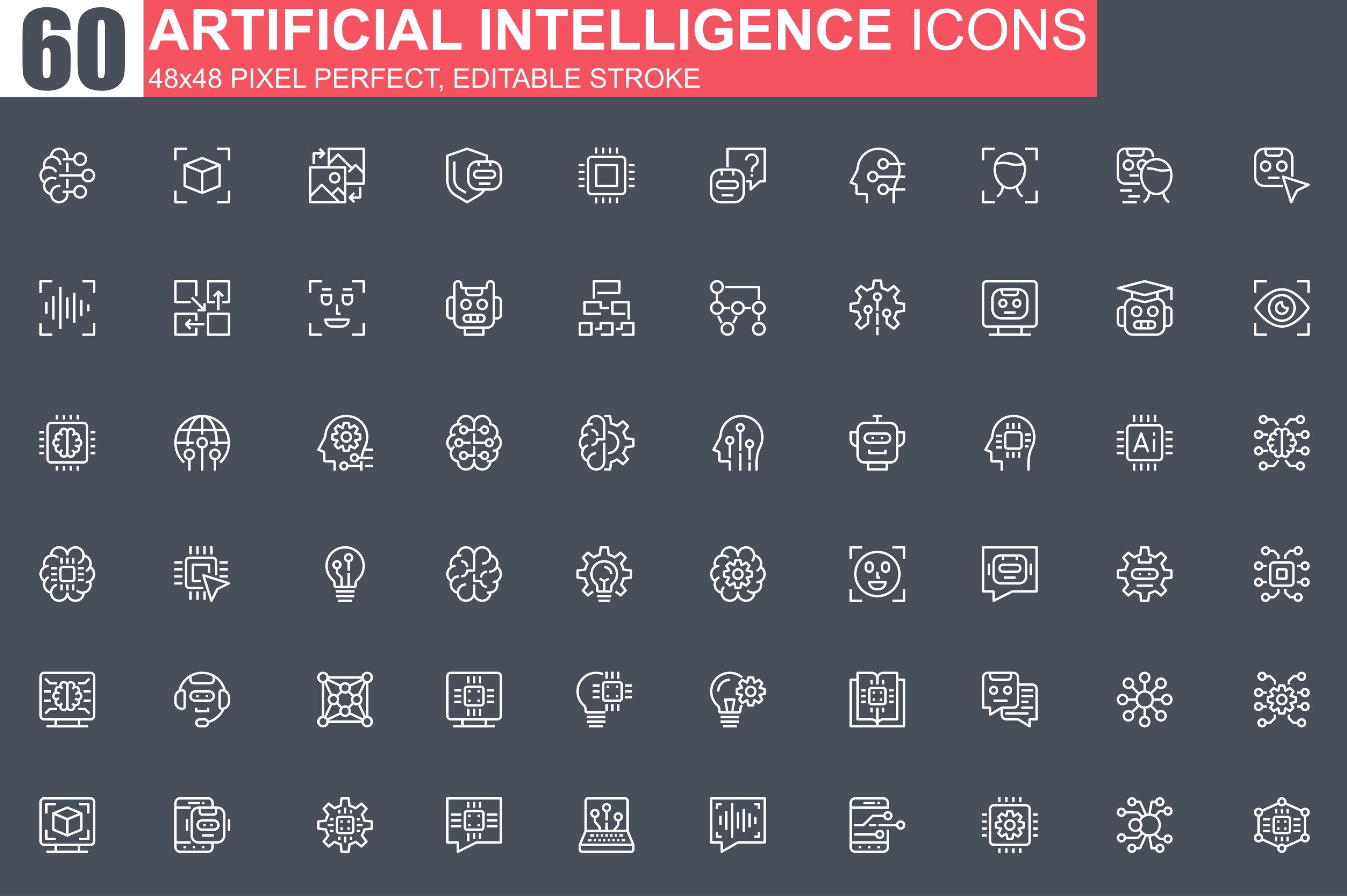 Artificial intelligence thin line icon set 1613427 Vector Art at Vecteezy