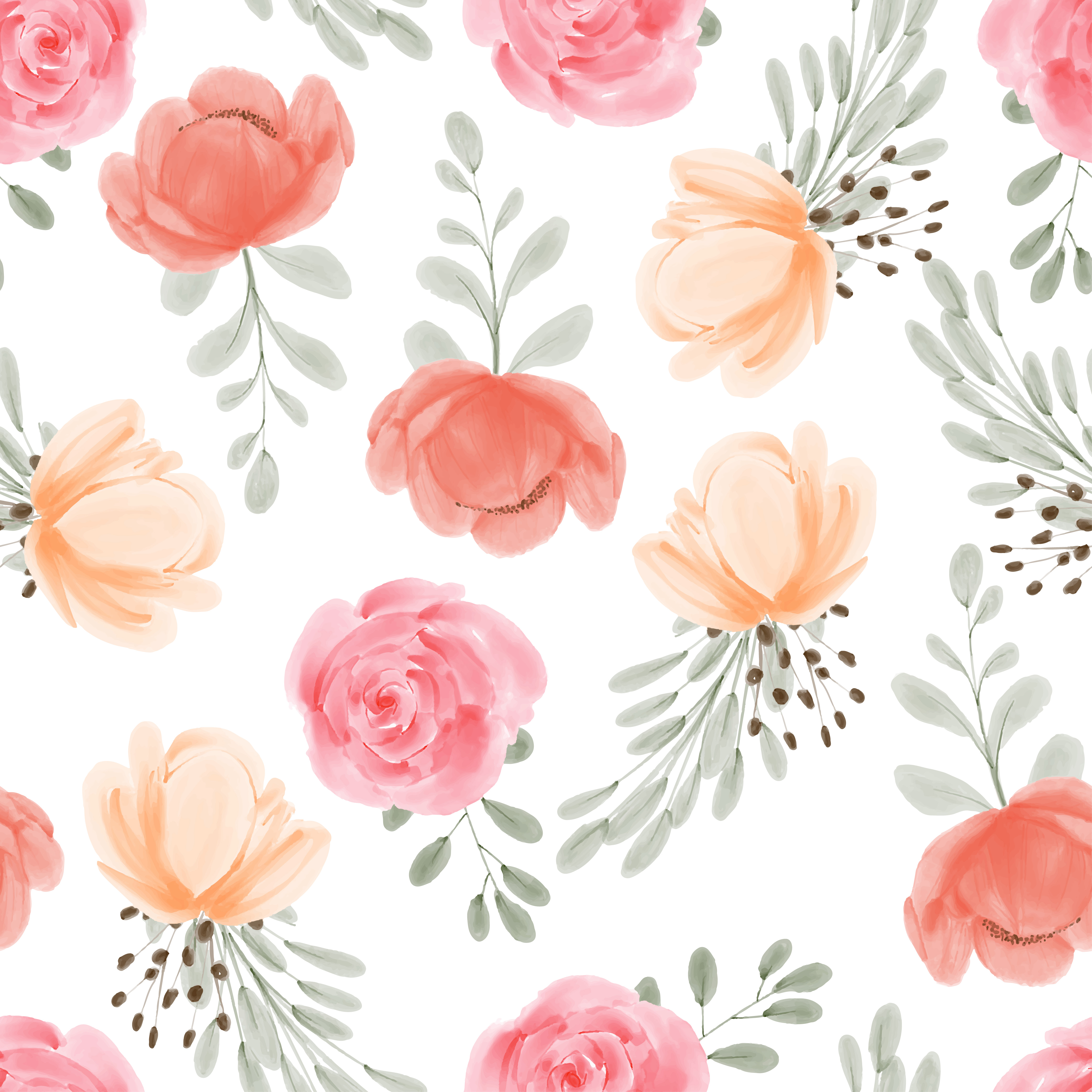 Floral seamless pattern watercolor hand painted with rose peony flower ...