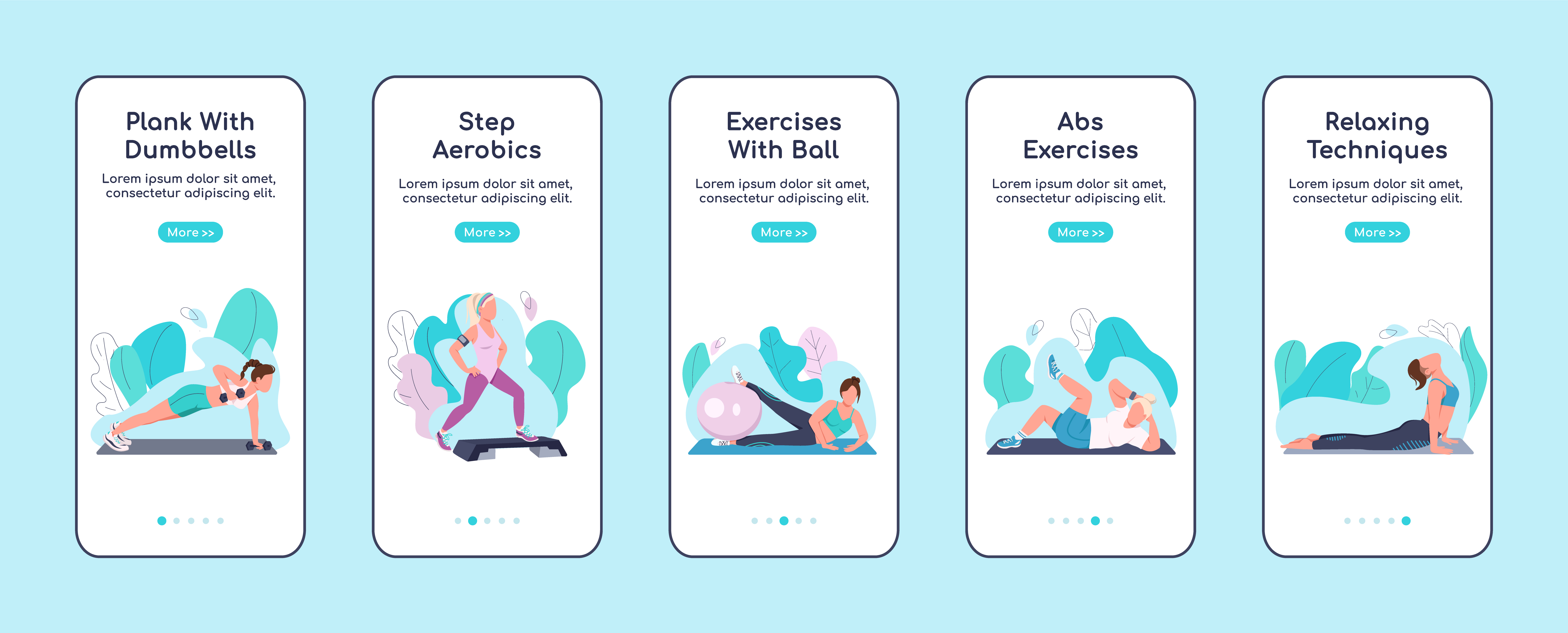 Fitness Exercises Onboarding Mobile App Screens 1632734 Vector Art At Vecteezy