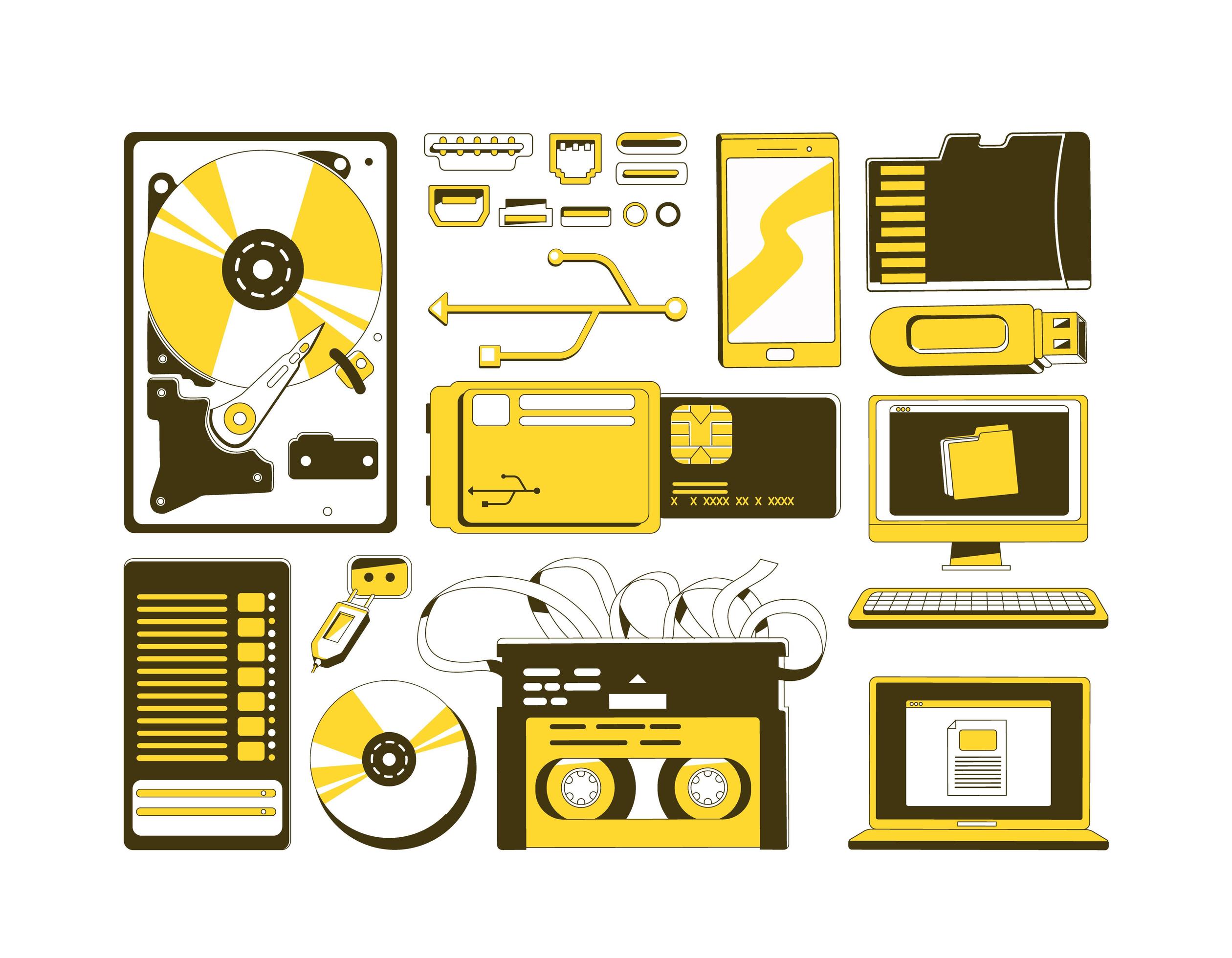 Data storage devices objects set 1635266 Vector Art at Vecteezy