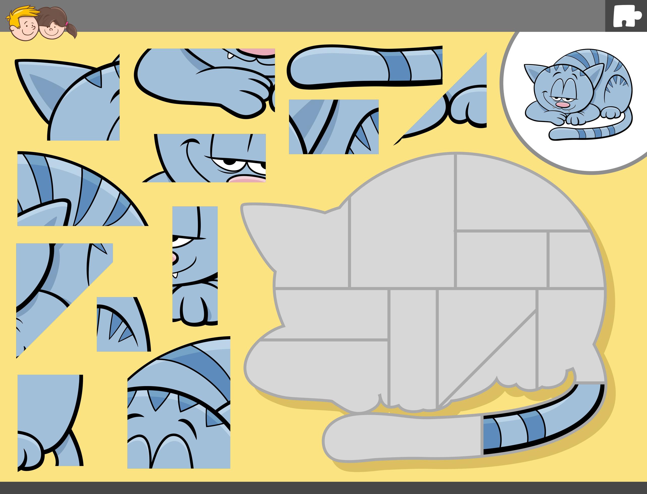 Jigsaw Puzzle Game With Cartoon Cat Character 1663954 Vector Art At Vecteezy