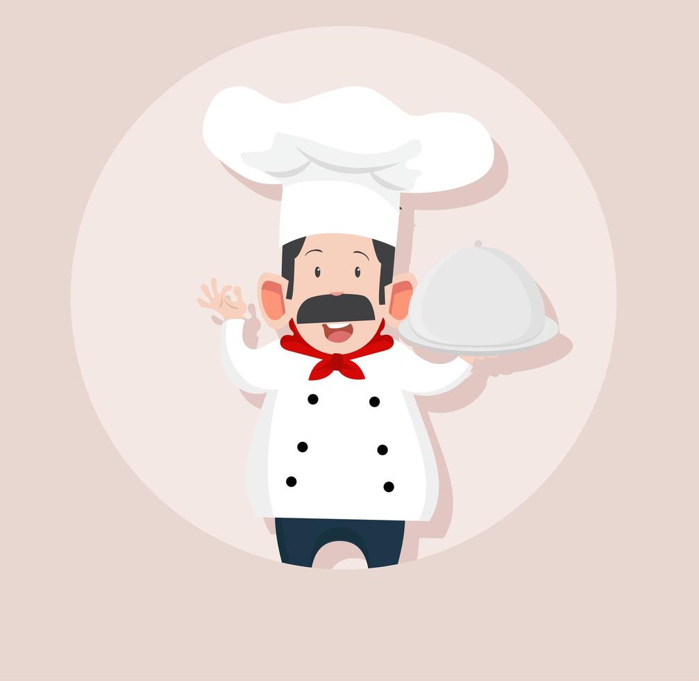 Chef holding a food tray and making OK sign 1734715 Vector Art at Vecteezy