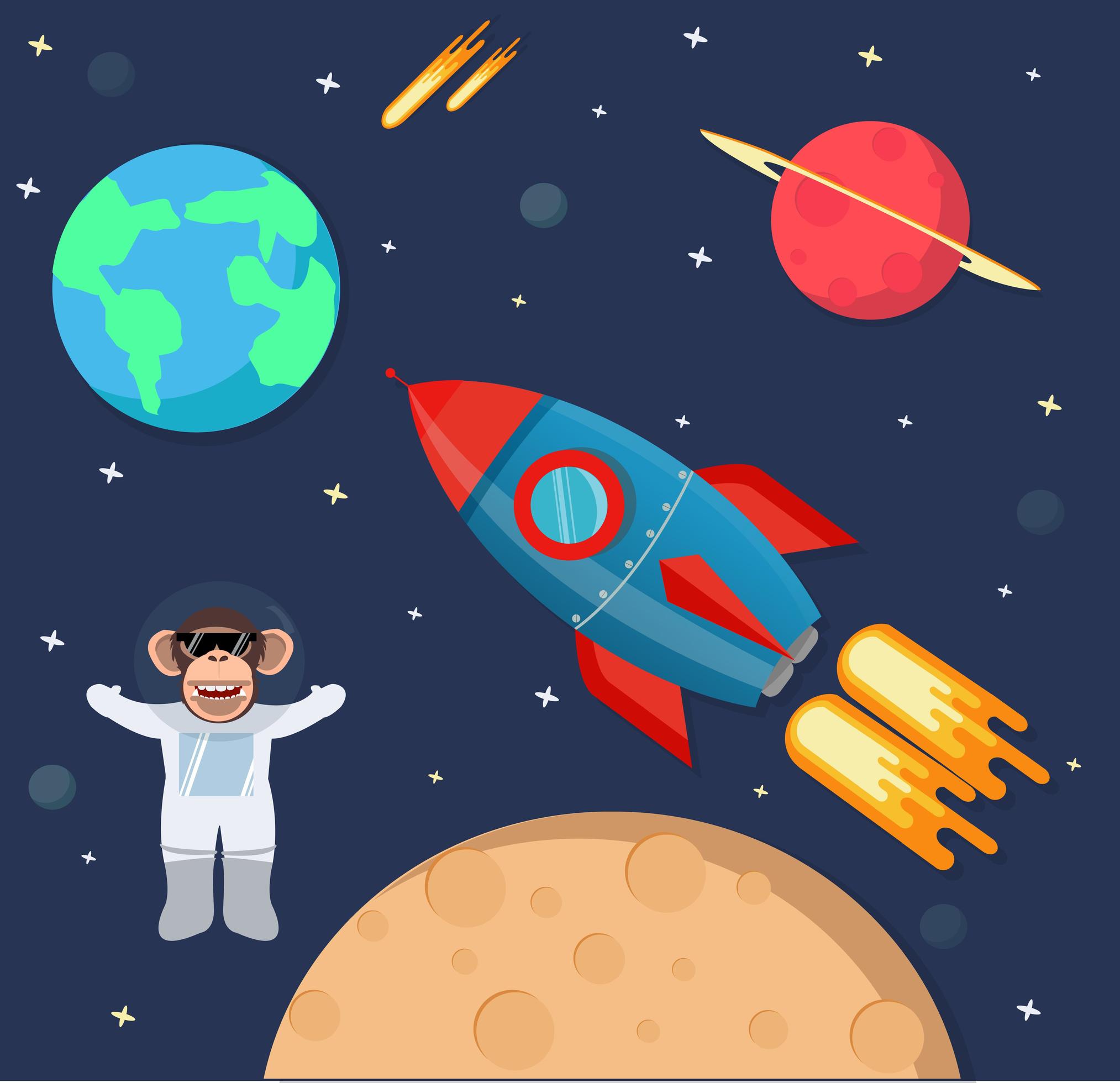 Astronaut monkey in space with rocket ship 1735391 Vector Art at Vecteezy
