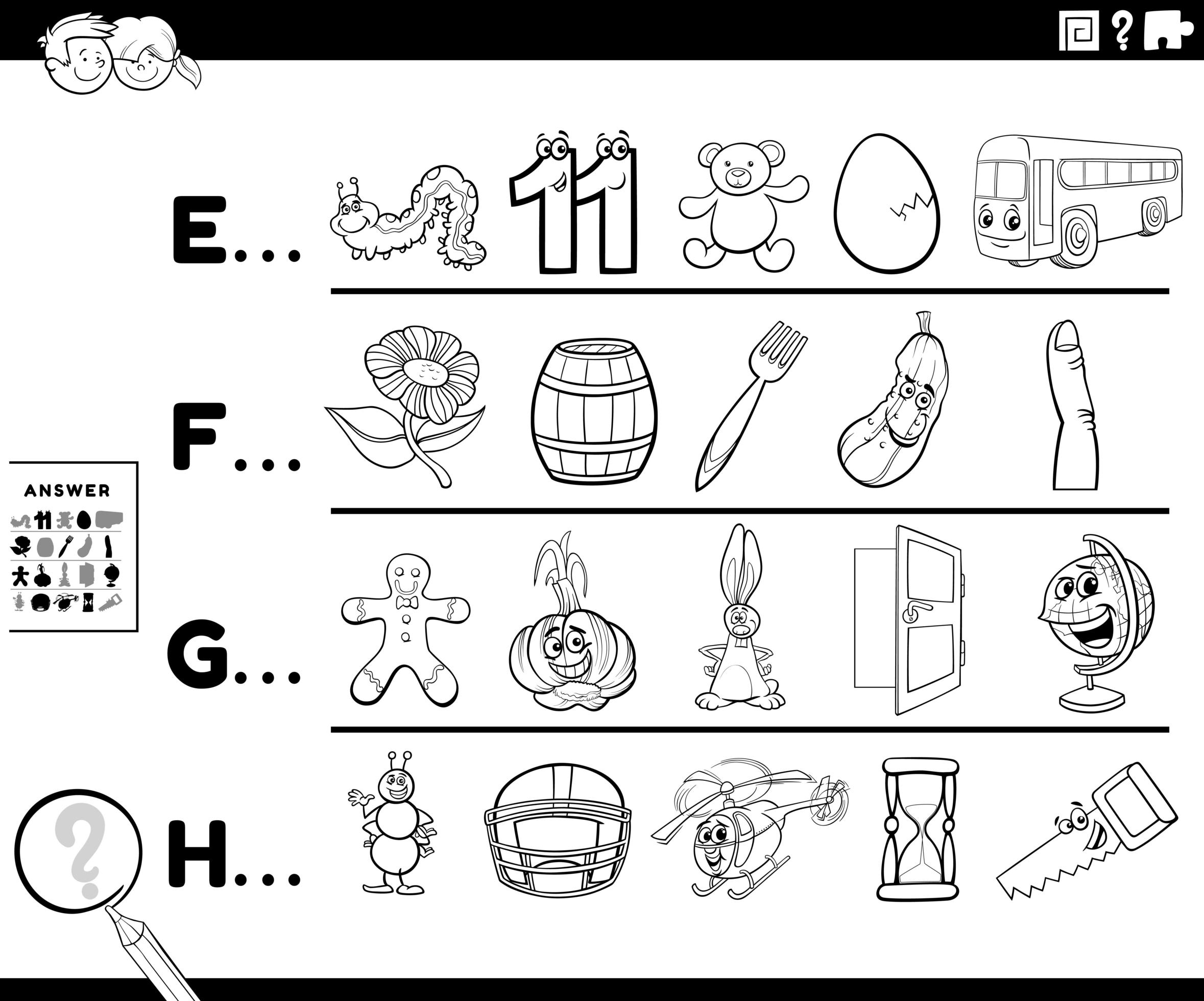 First Letter Of A Word Activity For Kids 1736310 Vector Art At Vecteezy First Letter Of A Word Activity For Kids 1736310 Vector Art At Vecteezy