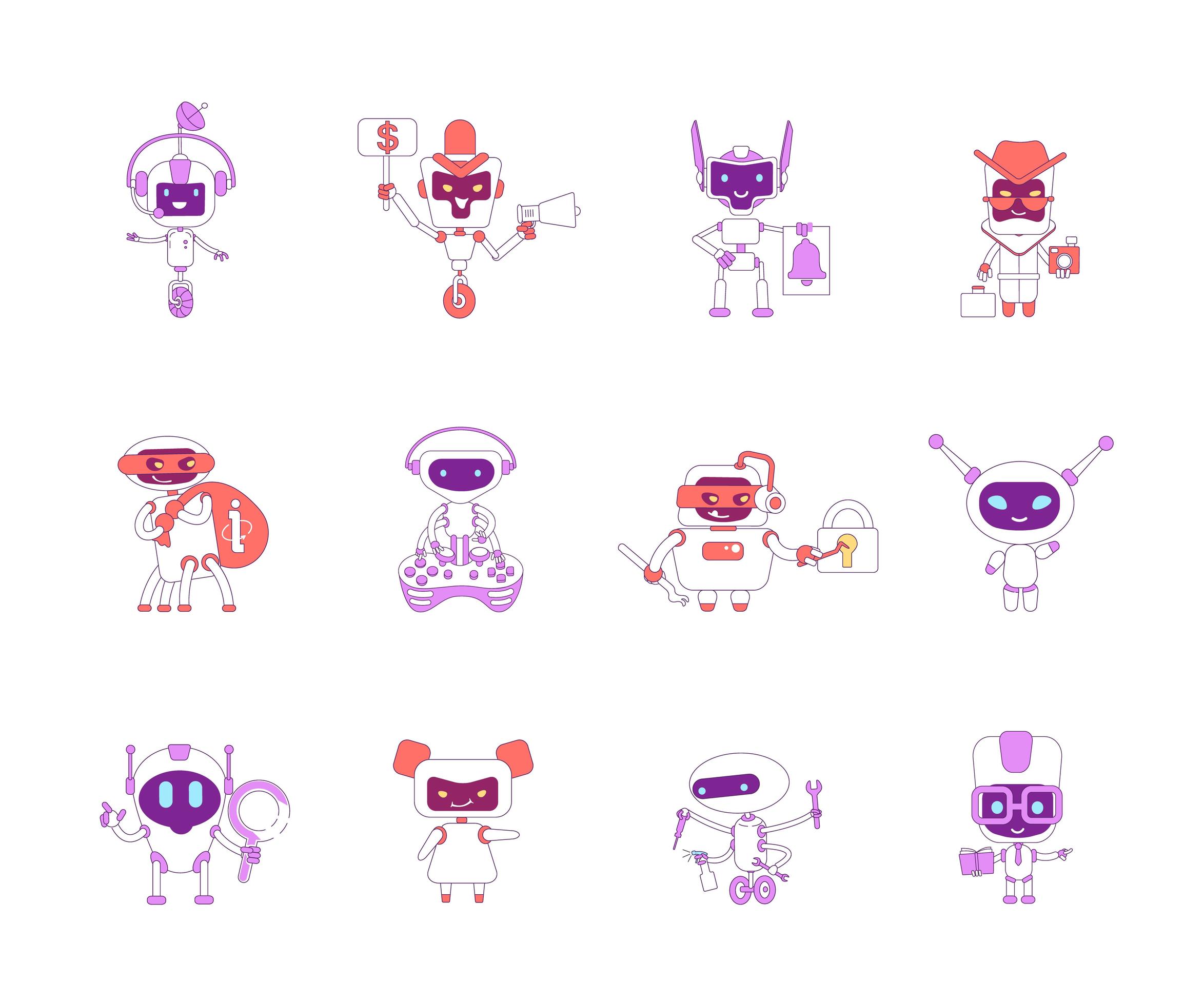 Robots red and violet linear objects set 1736575 Vector Art at Vecteezy