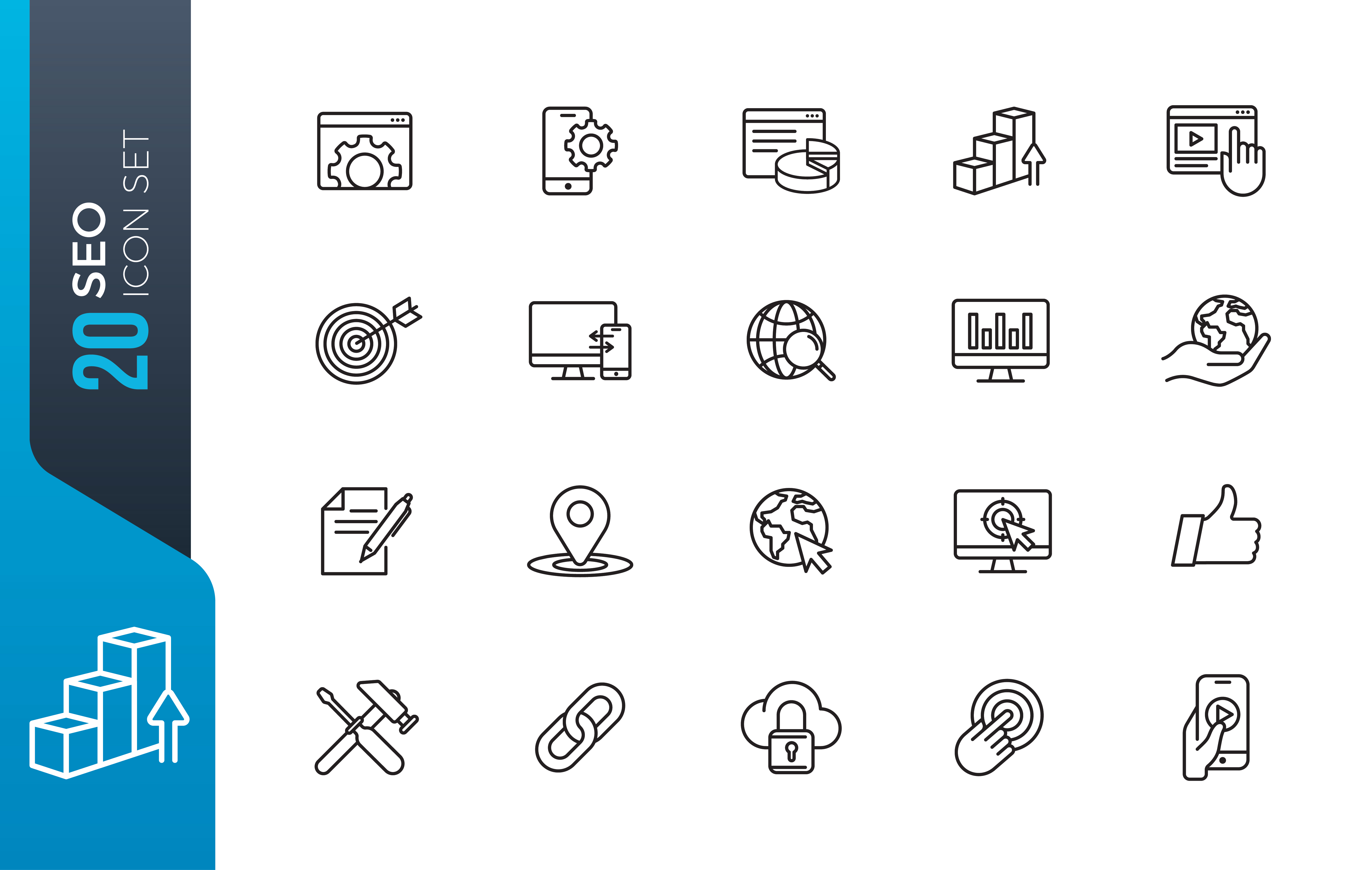 Minimal search engine optimization icon set 1742237 Vector Art at Vecteezy