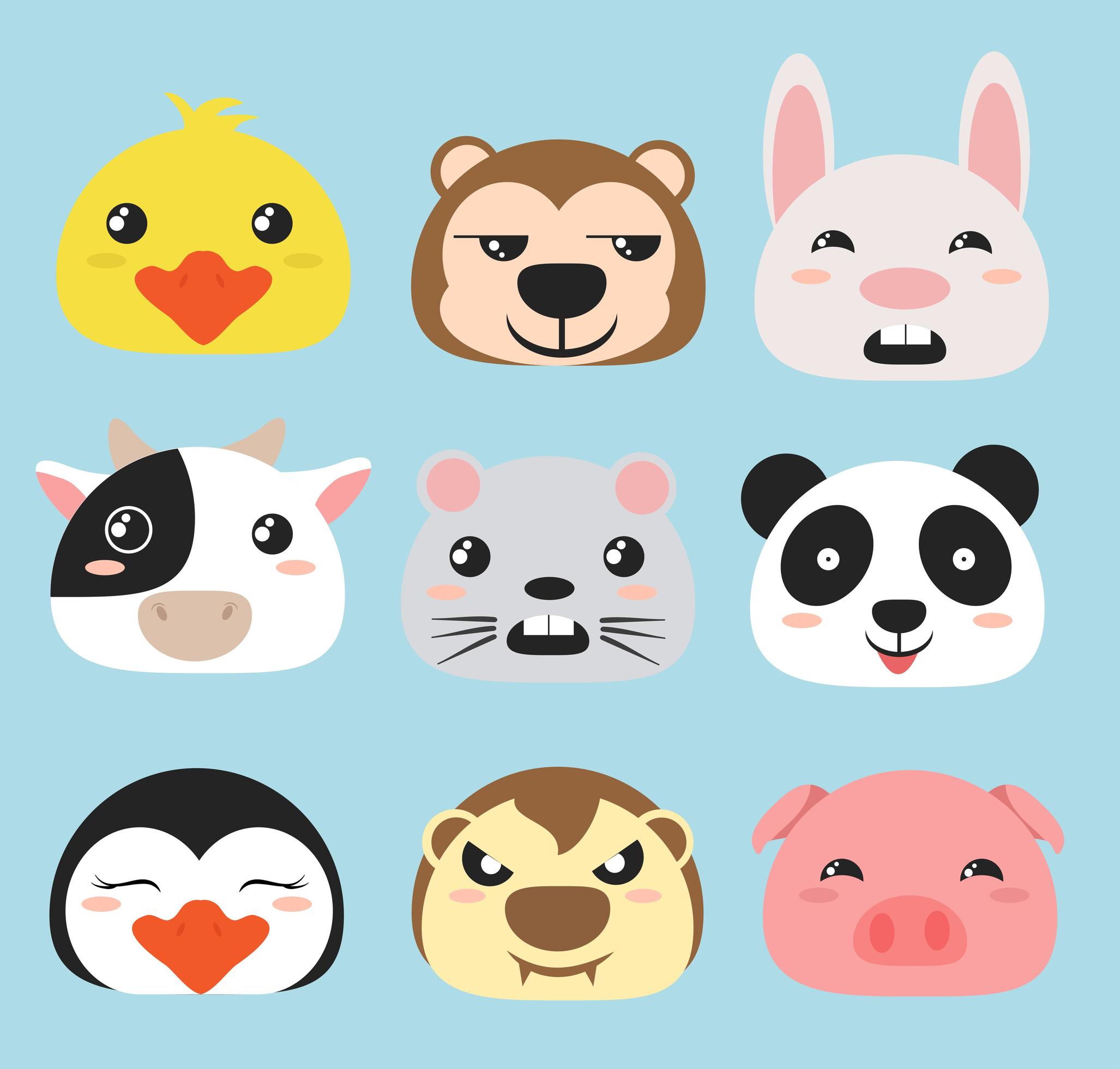 Collection of cute animal heads 1750095 Vector Art at Vecteezy