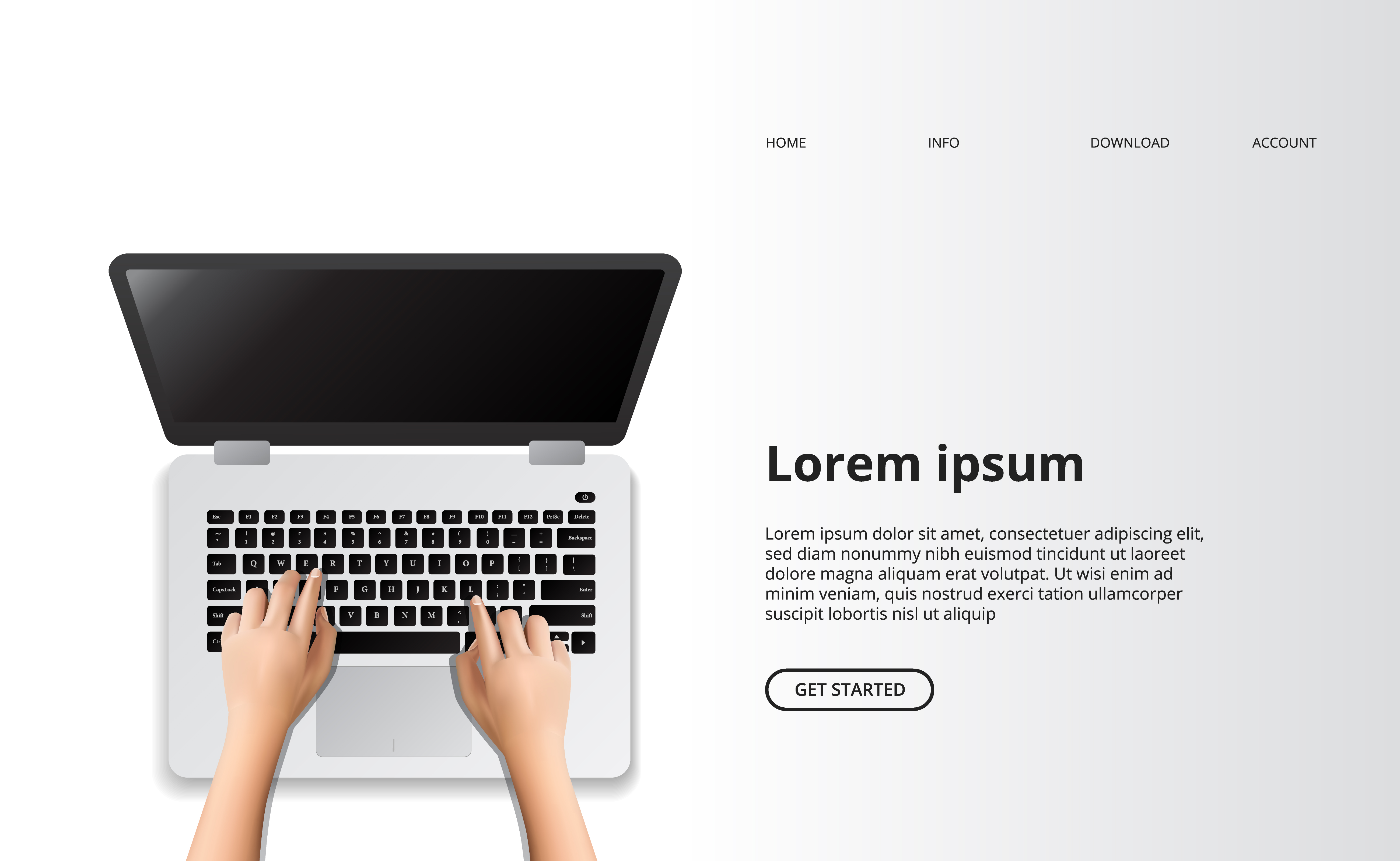 Hand typing laptop top view computer landing page 1750565 Vector Art at ...