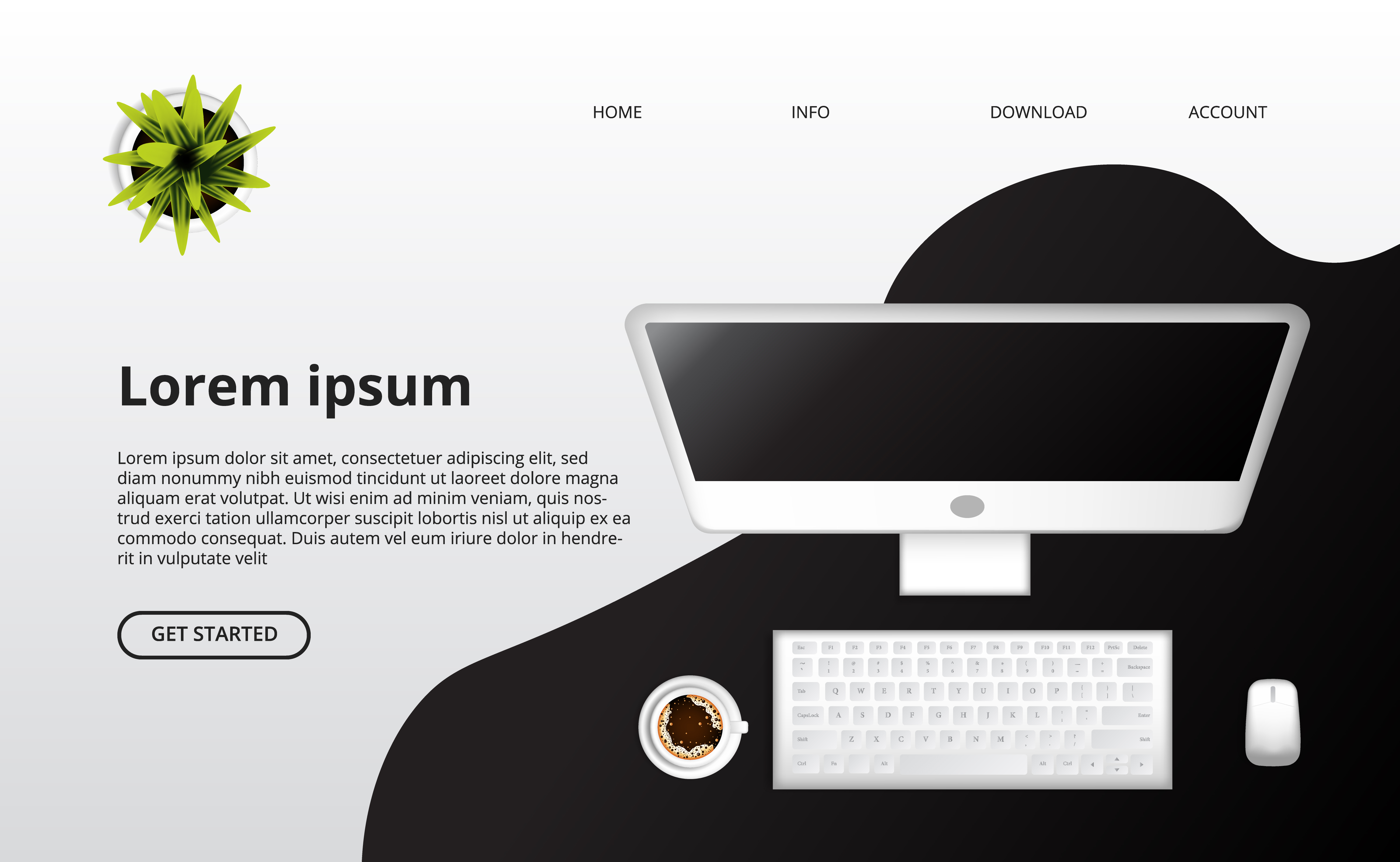 Computer with keyboard, mouse and cup of coffee 1750767 Vector Art at ...