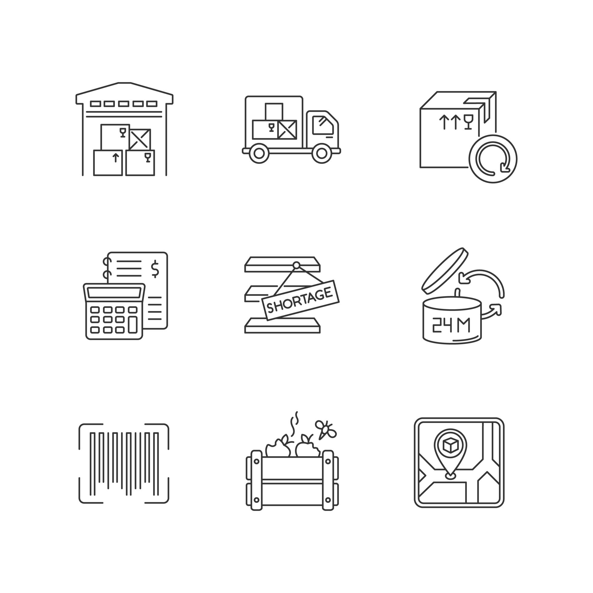 Inventory management linear icons set. 1758627 Vector Art at Vecteezy Inventory management linear icons set. 1758627 Vector Art at Vecteezy