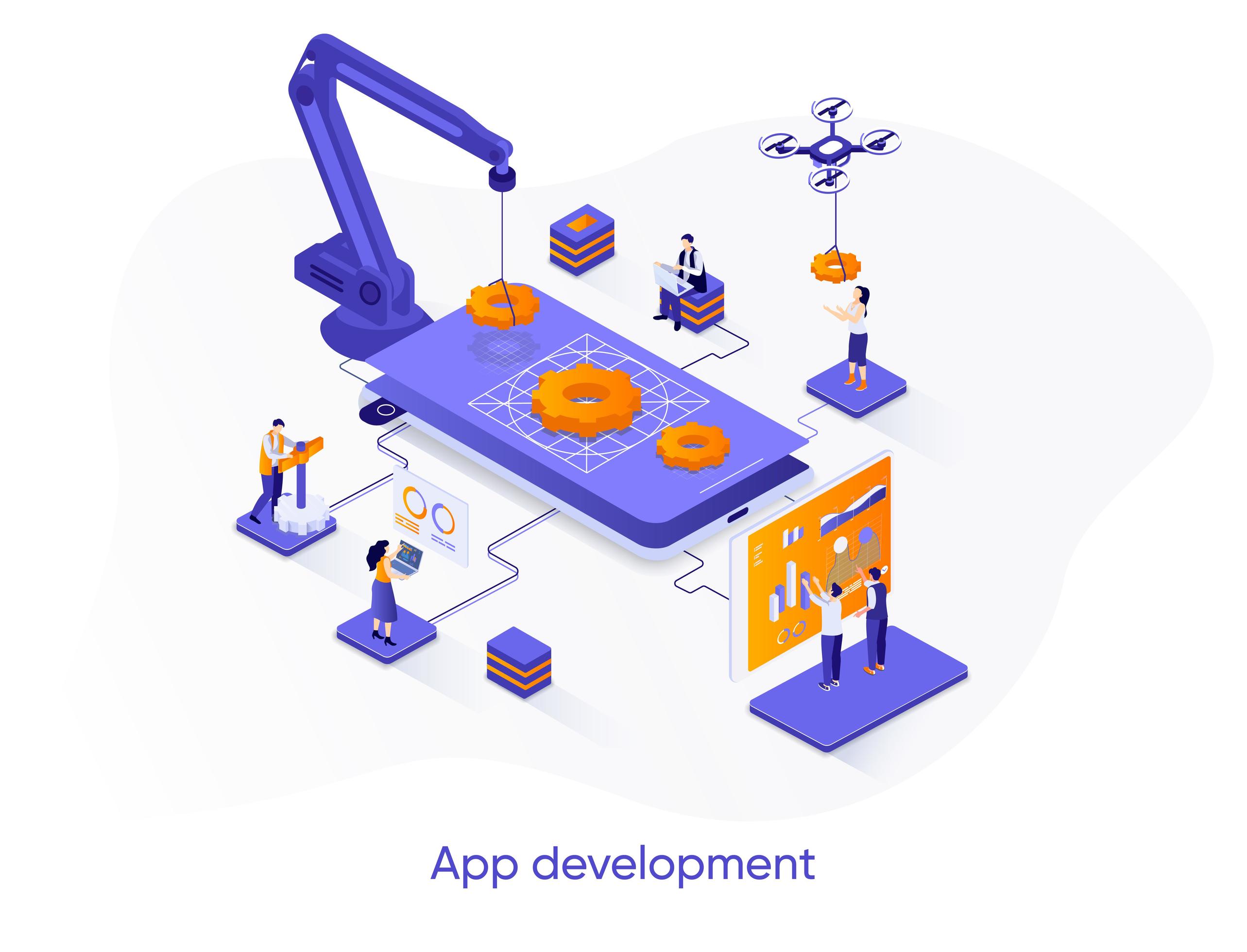 App Development Isometric Web Banner 1759918 Vector Art At Vecteezy