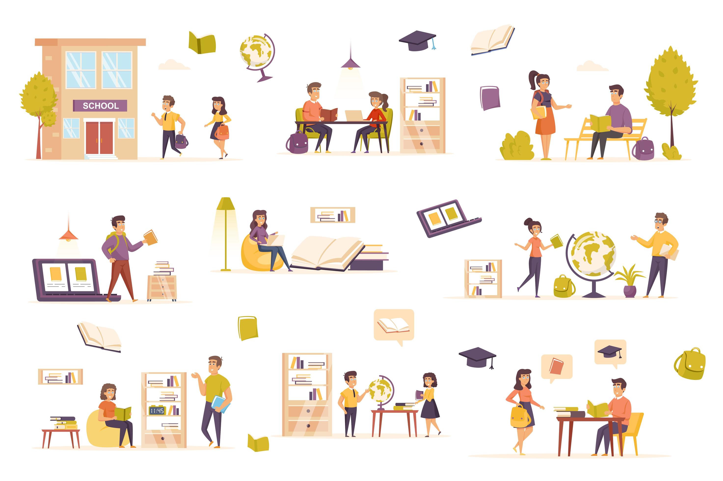 Distance learning bundle of flat scenes. 1760011 Vector Art at Vecteezy