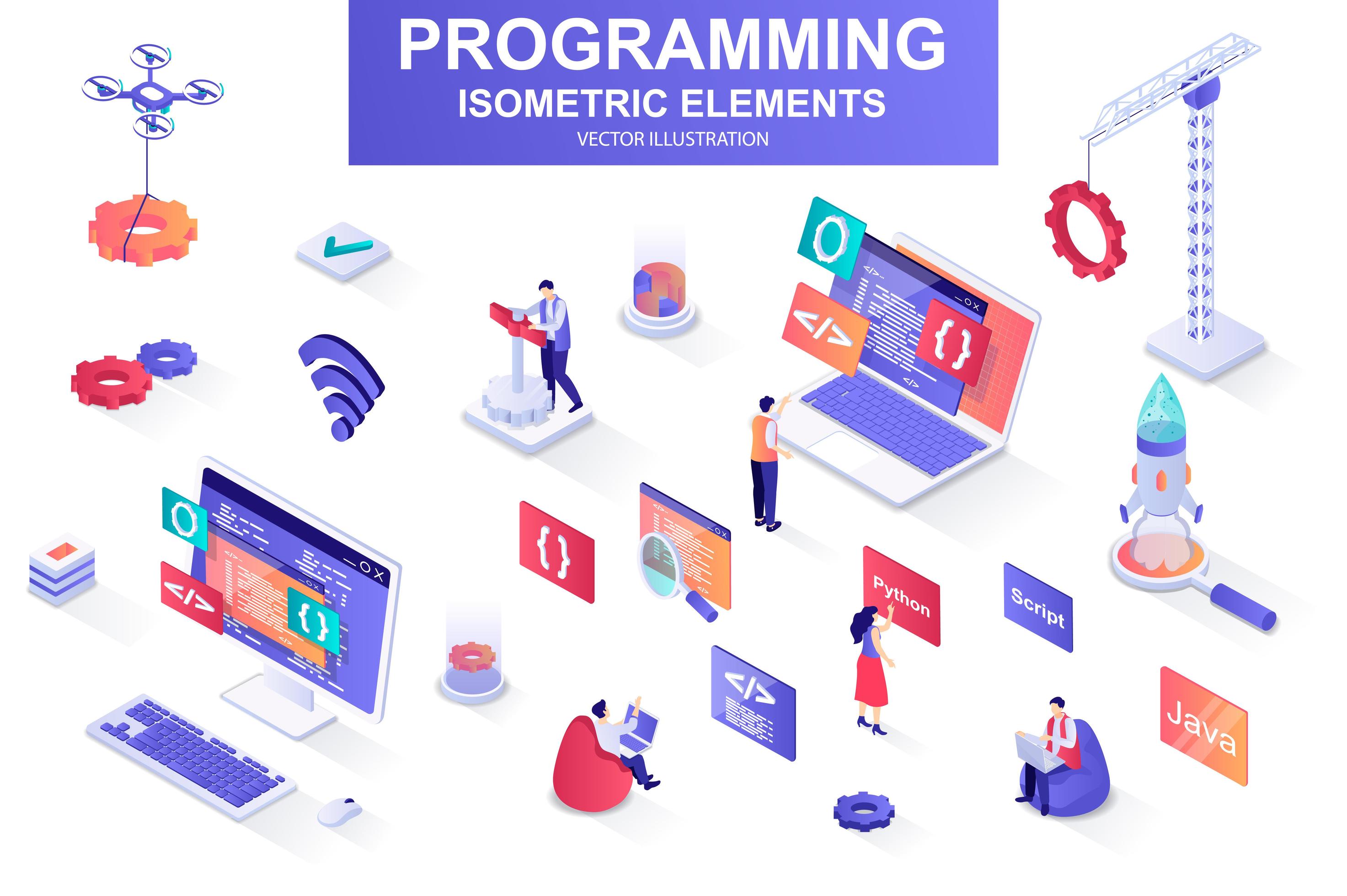 Programming bundle of isometric elements. 1760075 Vector Art at Vecteezy