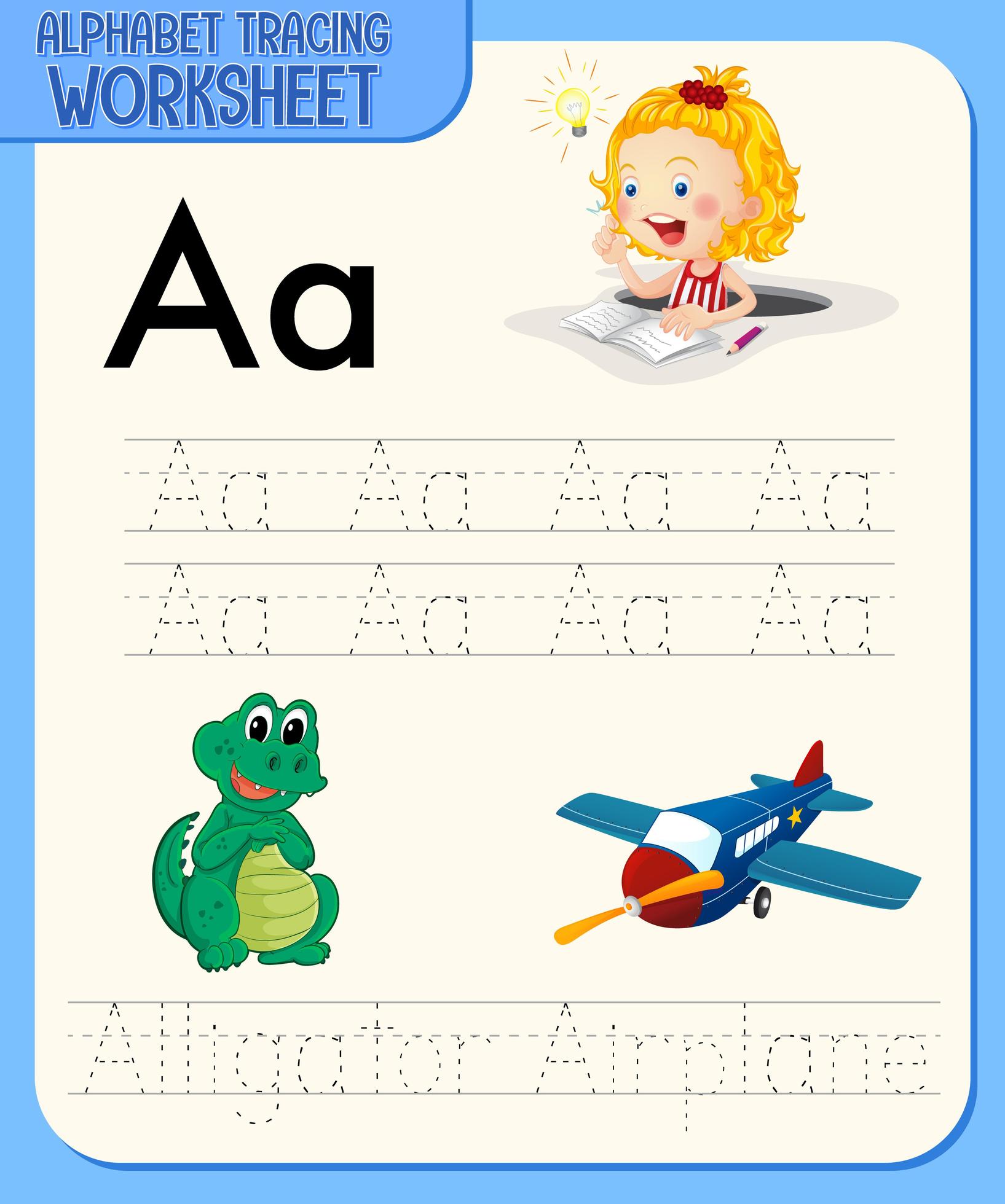 Alphabet tracing worksheet with letter and vocabulary 1762010 Vector ...