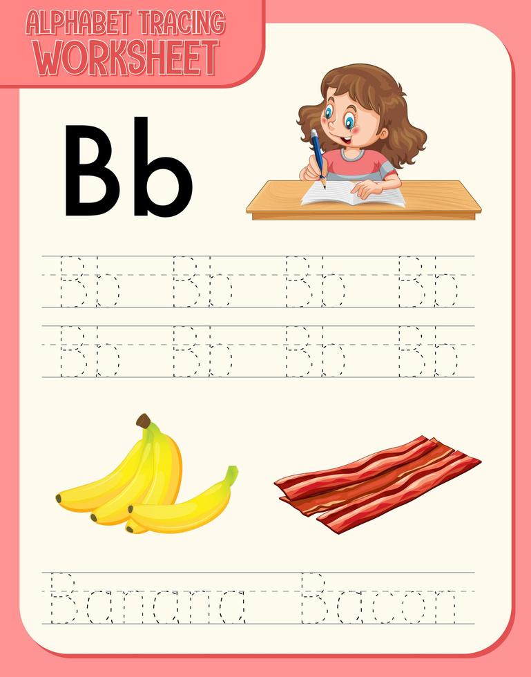 Alphabet tracing worksheet with letter and vocabulary 1762072 Vector ...
