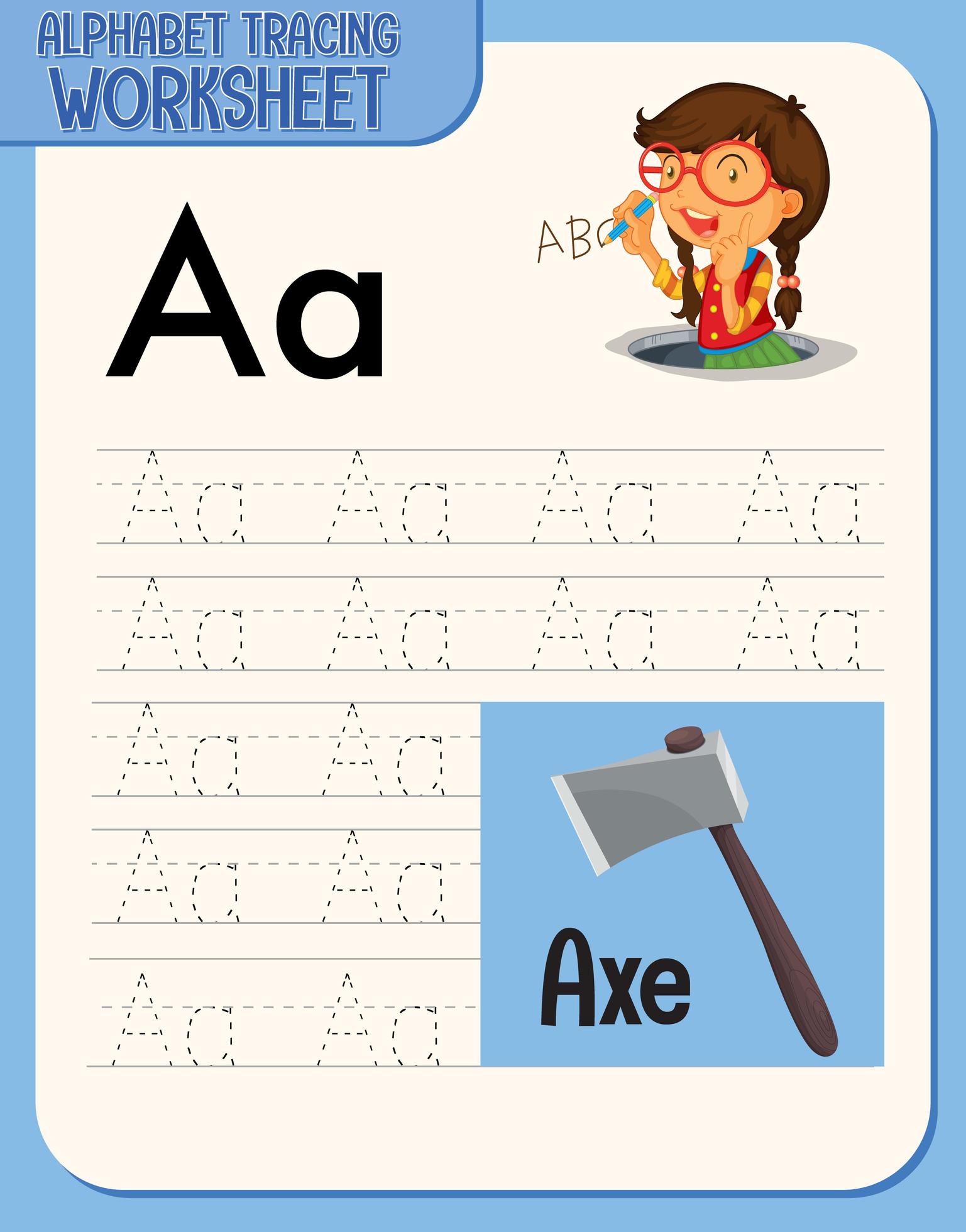 Alphabet tracing worksheet with letter and vocabulary 1762223 Vector ...
