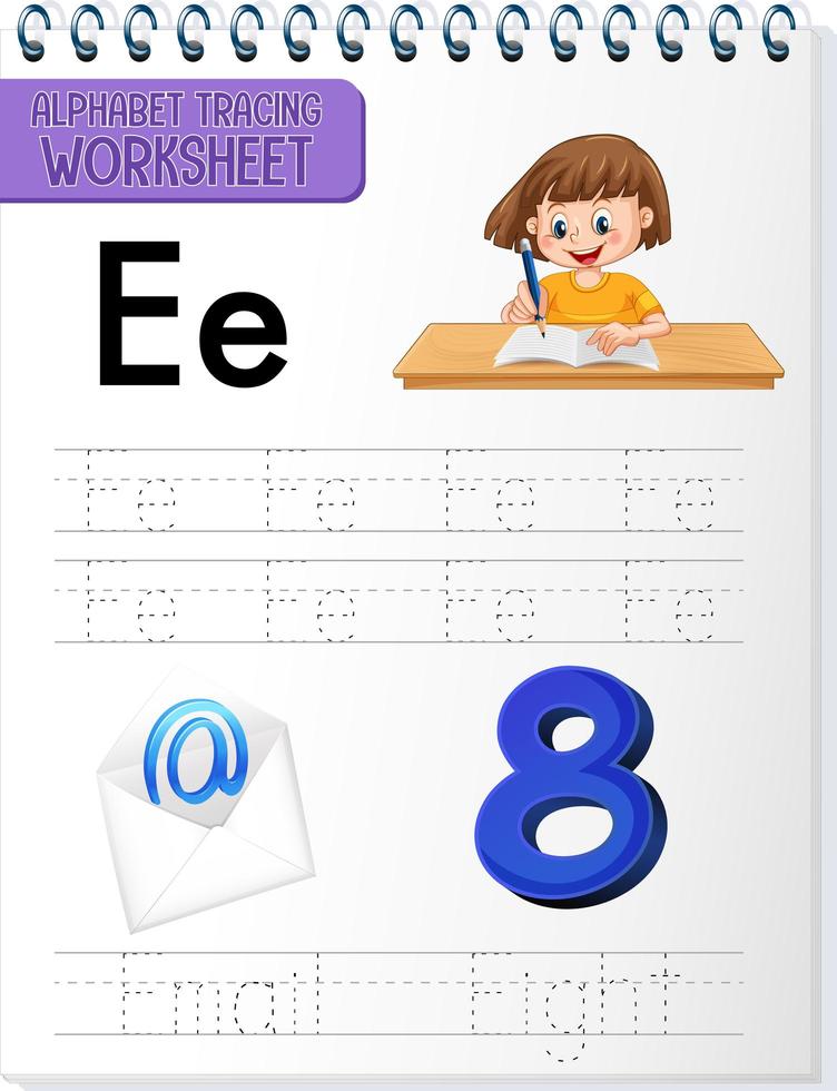 Alphabet tracing worksheet with letter and vocabulary 1762383 Vector ...