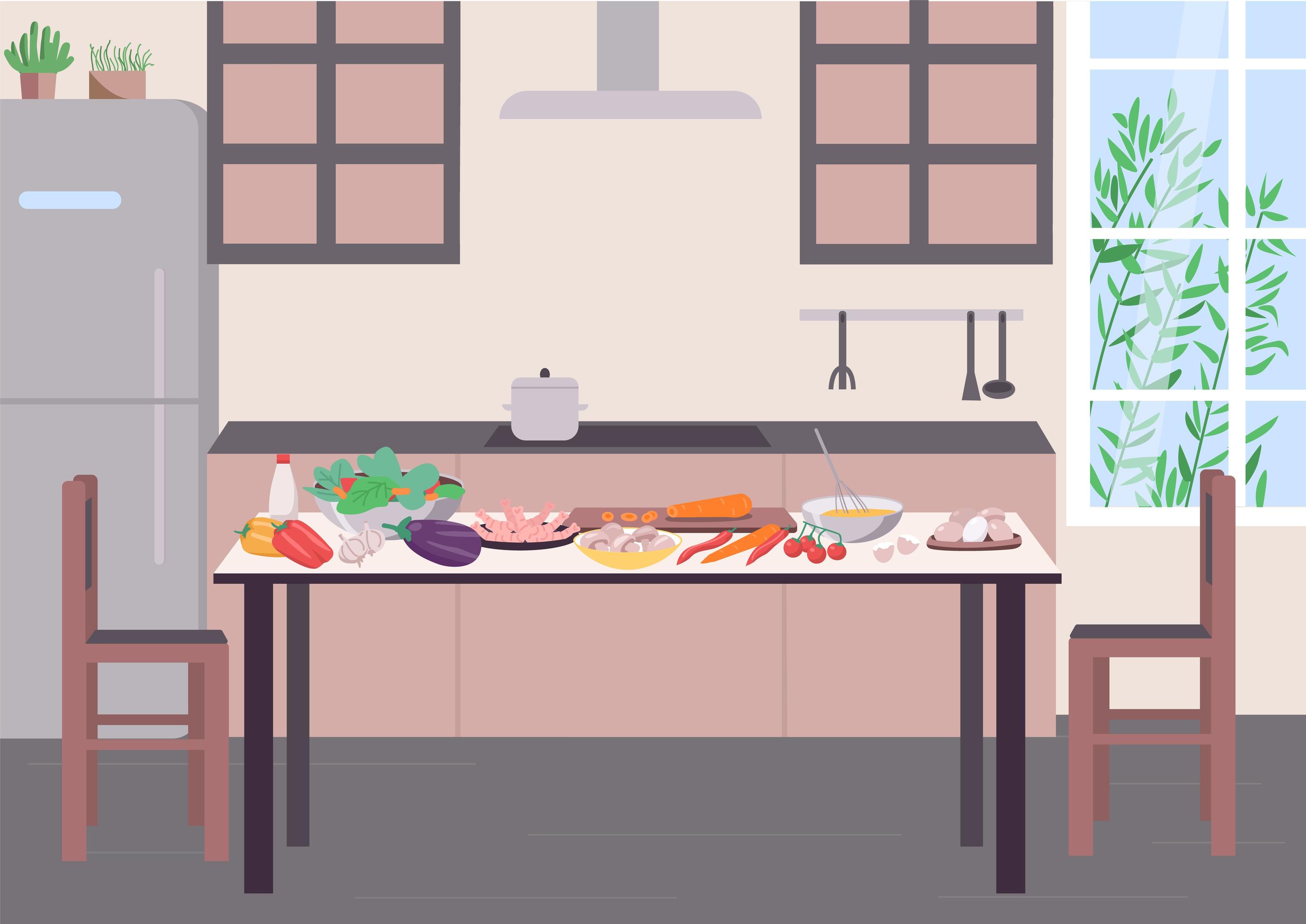 Mesa de cocina para cocinar ilustración de vector de color plano ... Mesa de cocina para cocinar ilustración de vector de color plano ...