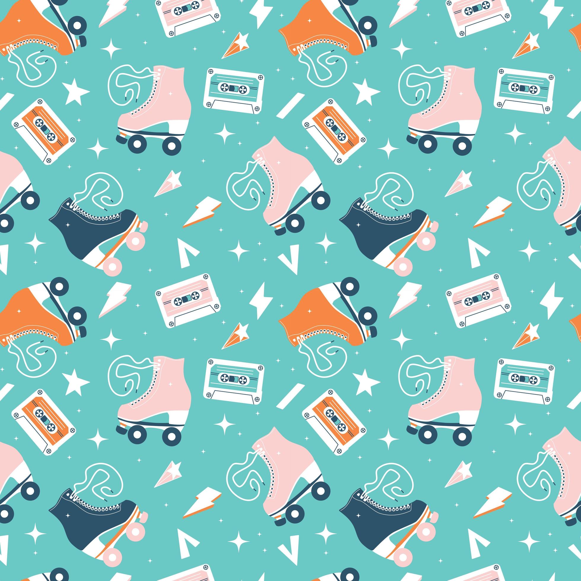 Seamless pattern with roller skates and cassette tapes 1824054 Vector ...