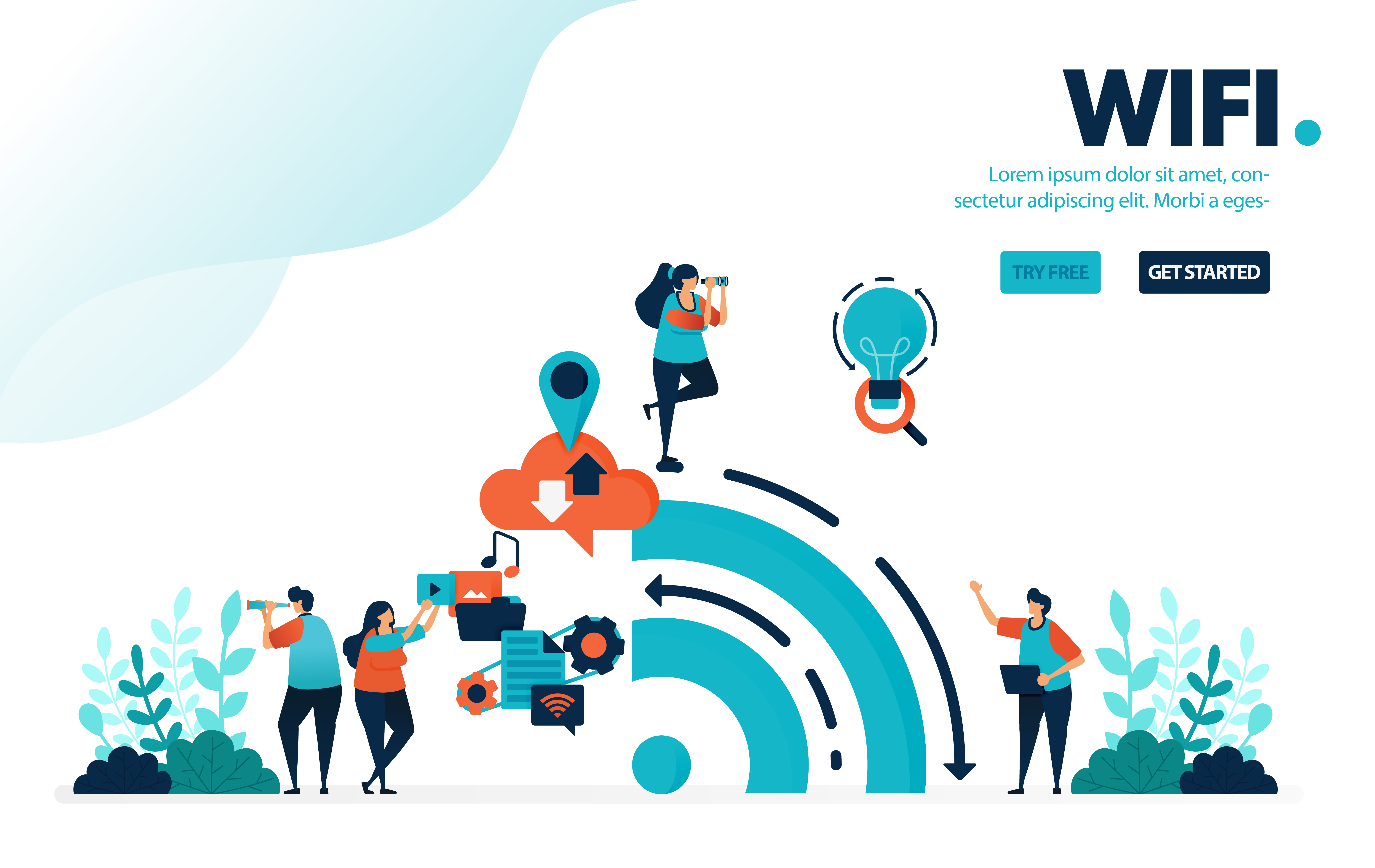 Vector Illustration Internet And Wifi People Use Wifi To Activities And Social Media Big Data