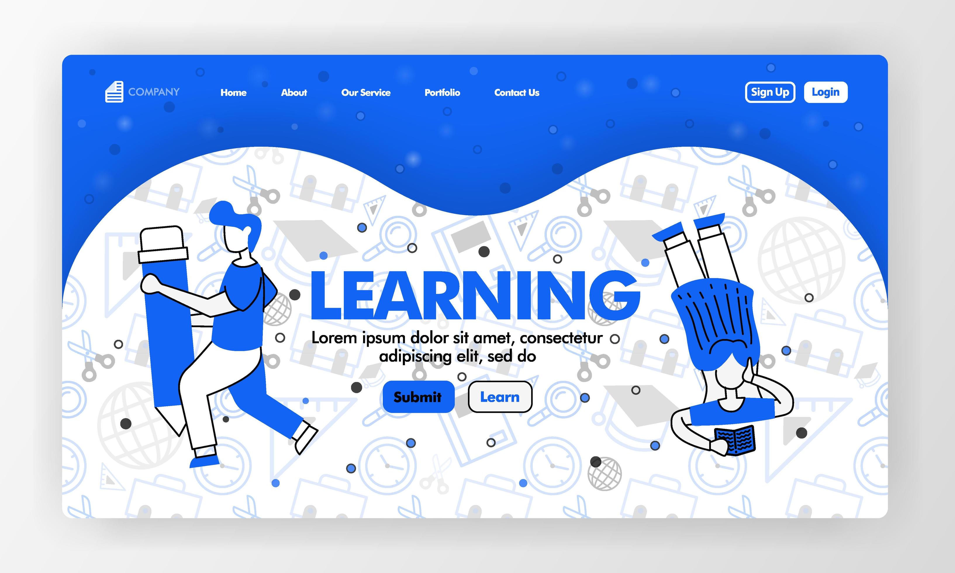 Landing page for learning and education in line style and cartoon flat ...