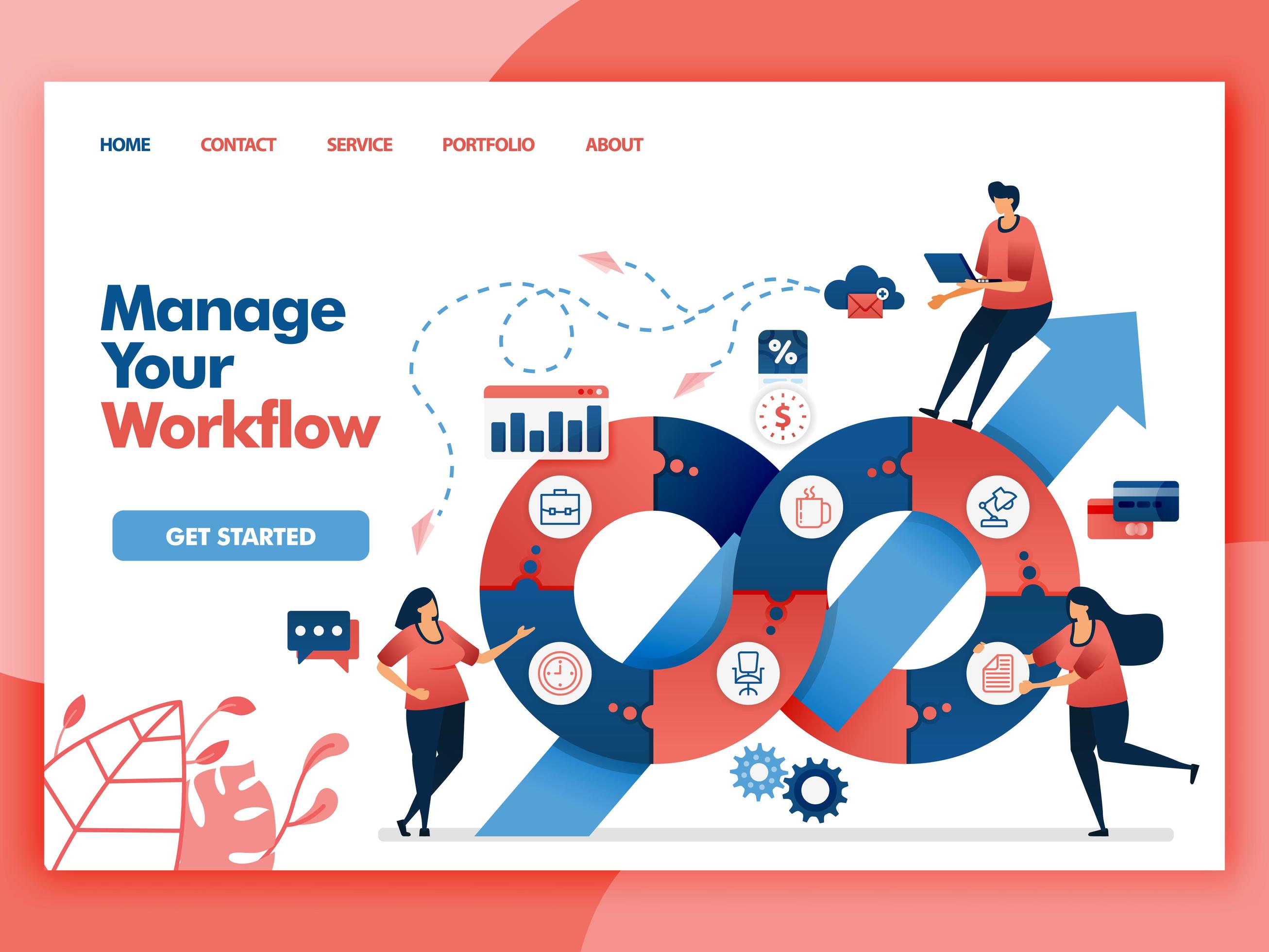 Landing page vector design of Manage your workflow. Easy to edit and customize. Modern flat ...
