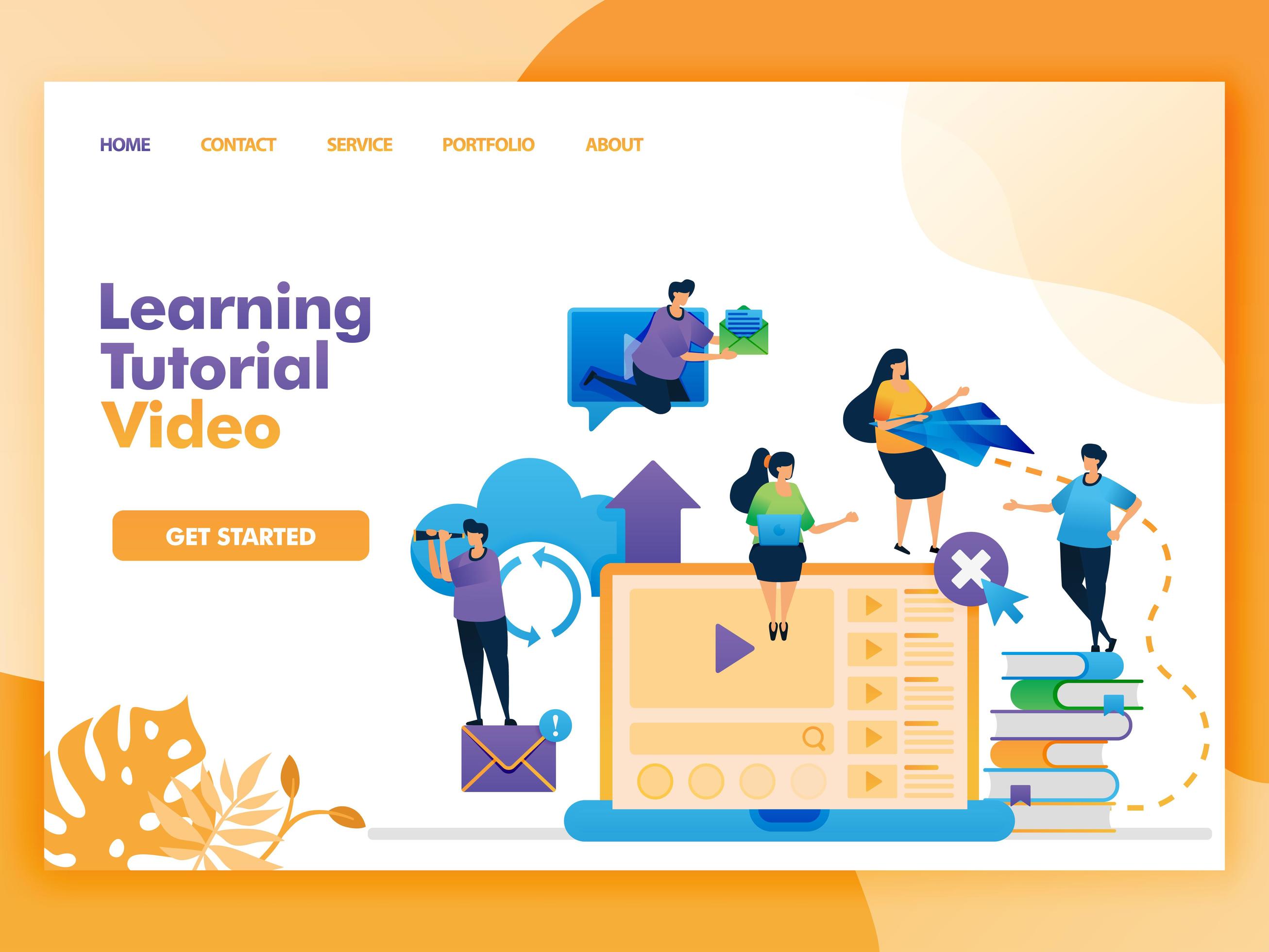 Landing page vector design of Learning tutorial video. Easy to edit and ...