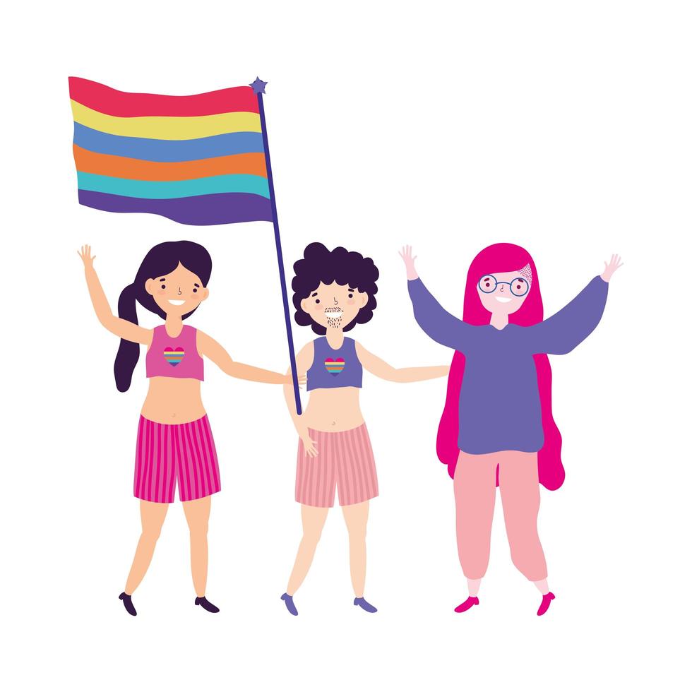 Pride Parade Lgbt Community Women And Man With Flag Together Activist