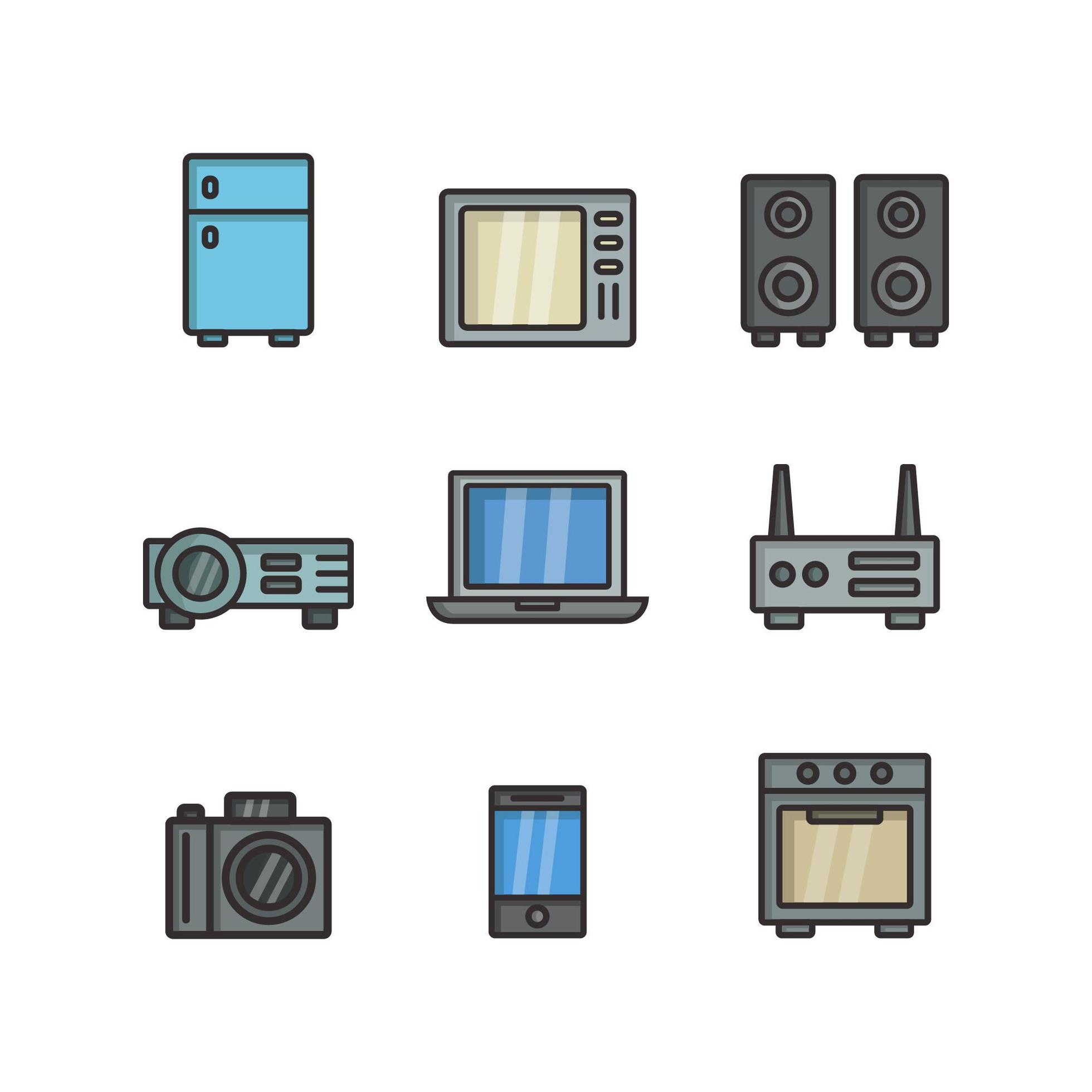 Conjunto De Objetos Tecnológicos Ilustrados En Vector Sobre Fondo Blanco 1833385 Vector En Vecteezy