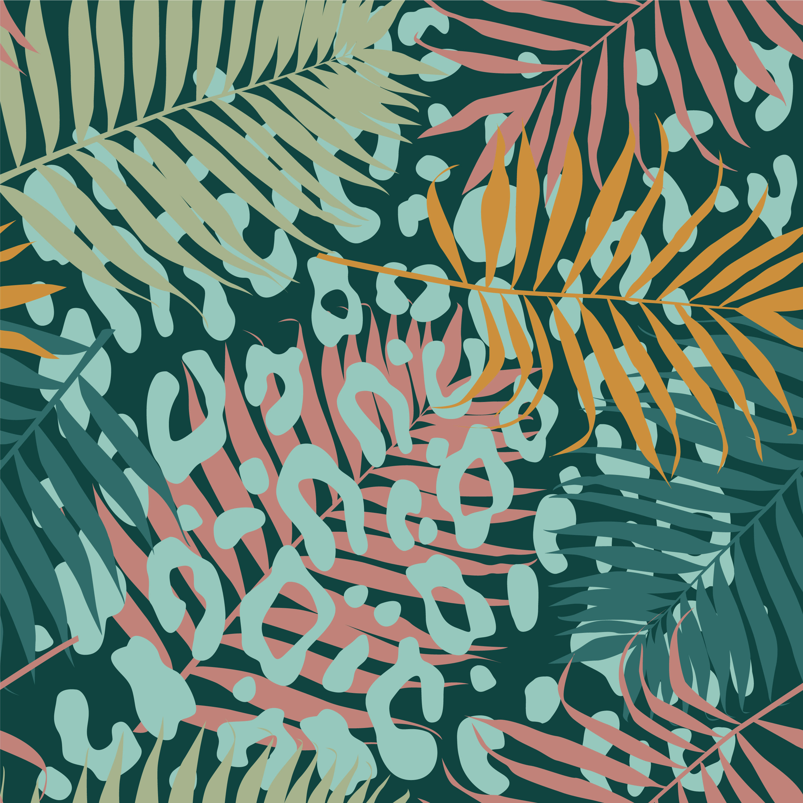 Tropical flowers and leaves on leopard background. Seamless. 1836277 ...