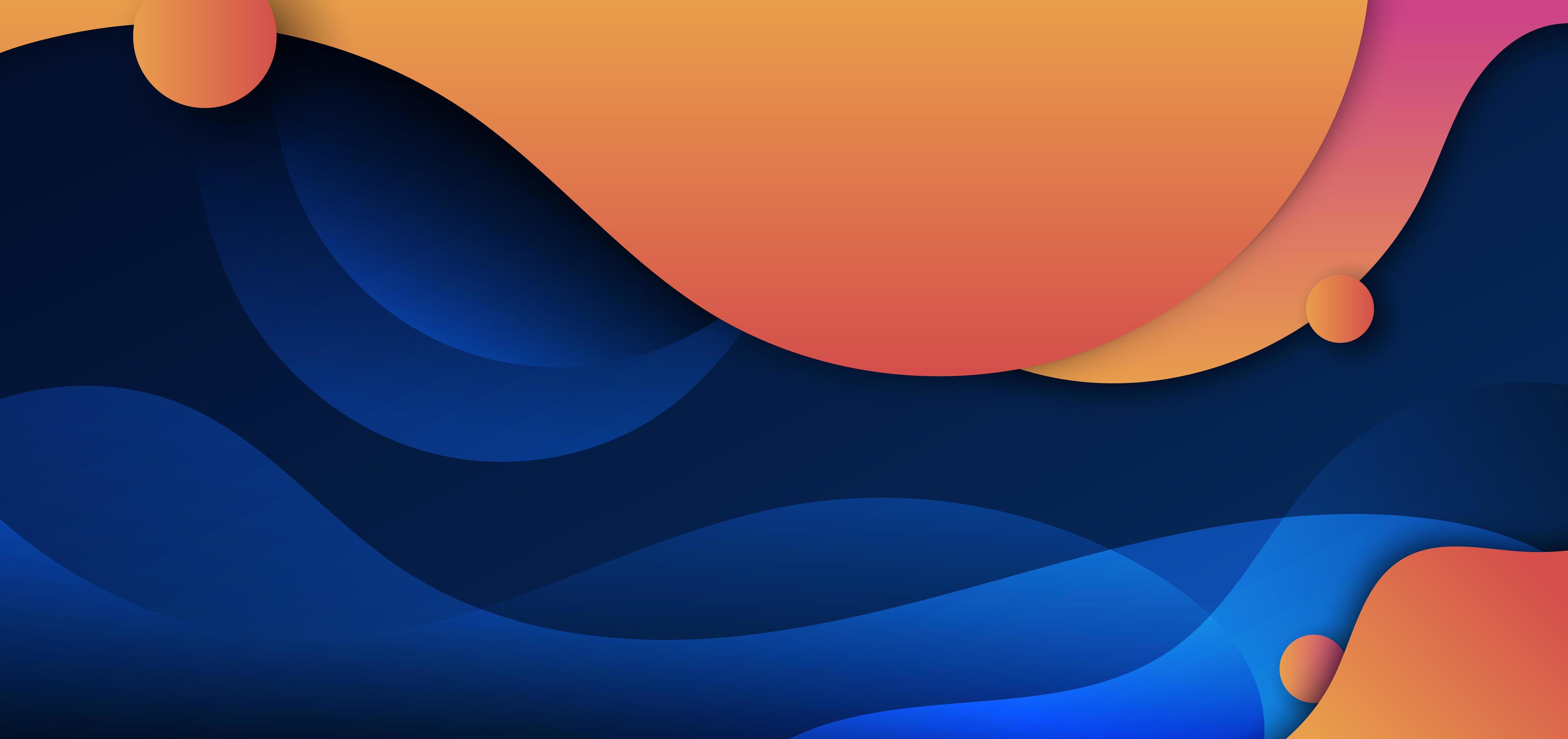 Abstract Yellow And Orange Fluid Shape Wave Curved With Circle On Dark
