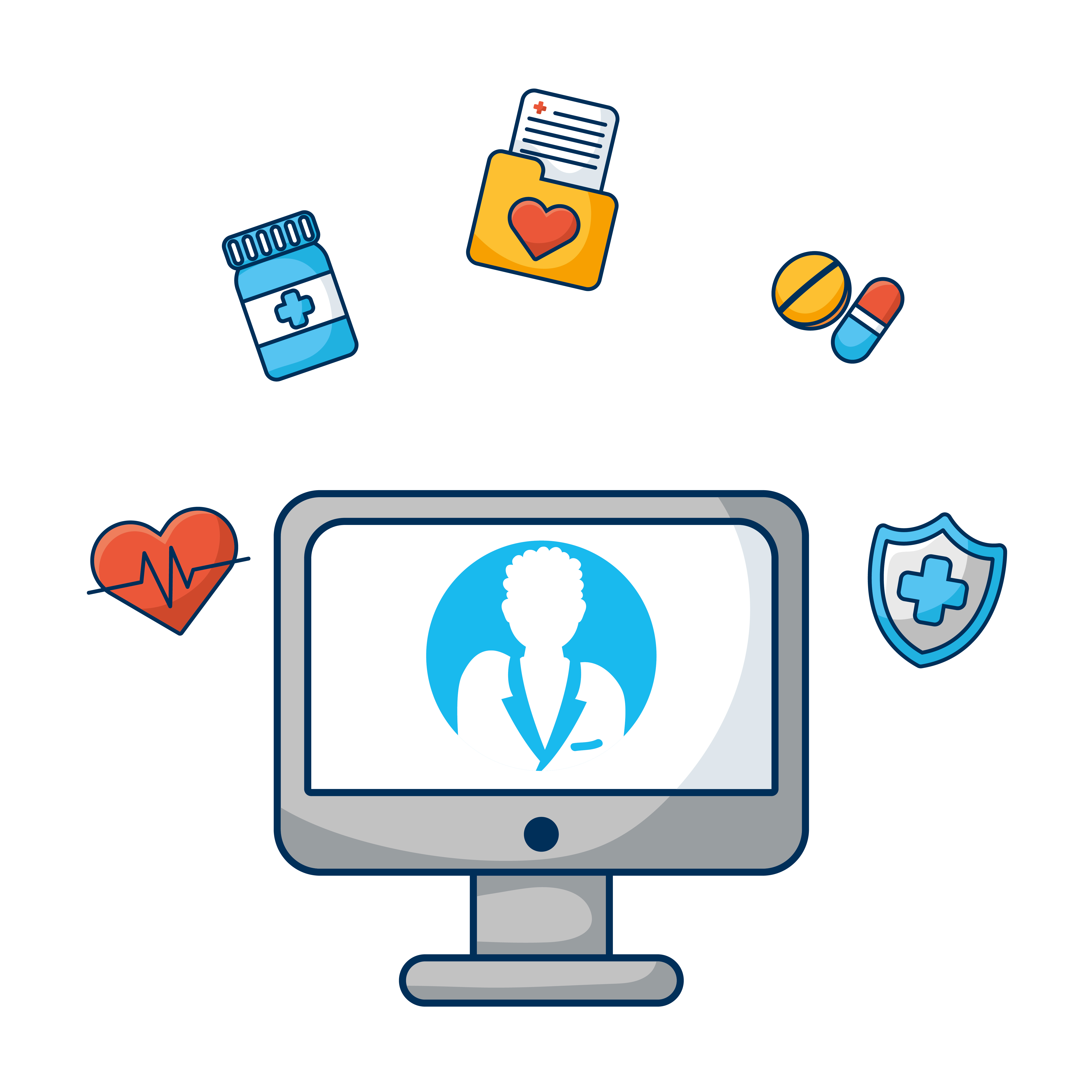 desktop computer with doctor and medical icons 1839024 Vector Art at ...