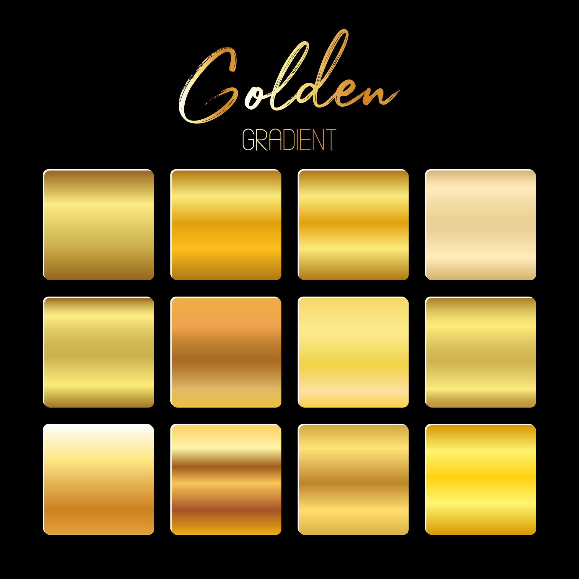 Golden gradients set vector design illustration isolated on black ...