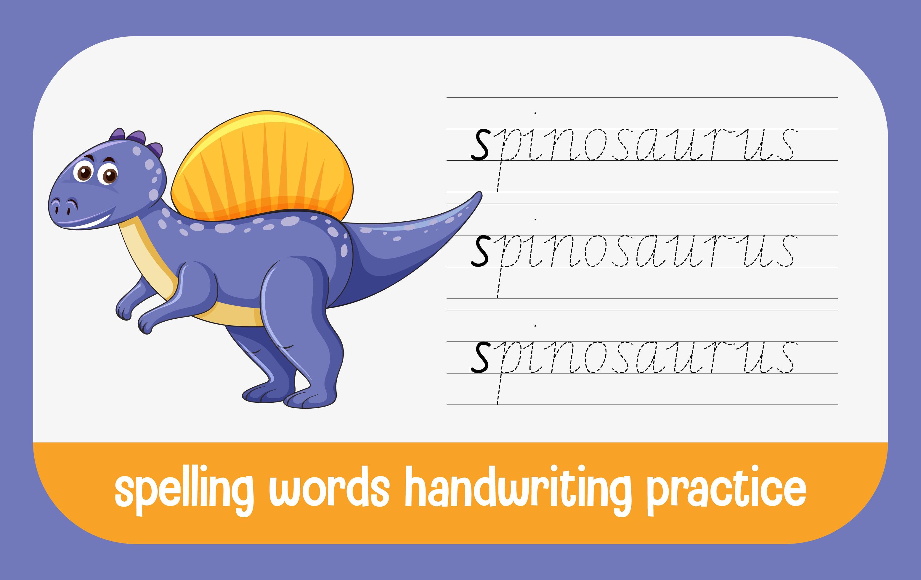 Spelling words dinosaur handwriting practice worksheet 1844845 Vector ...
