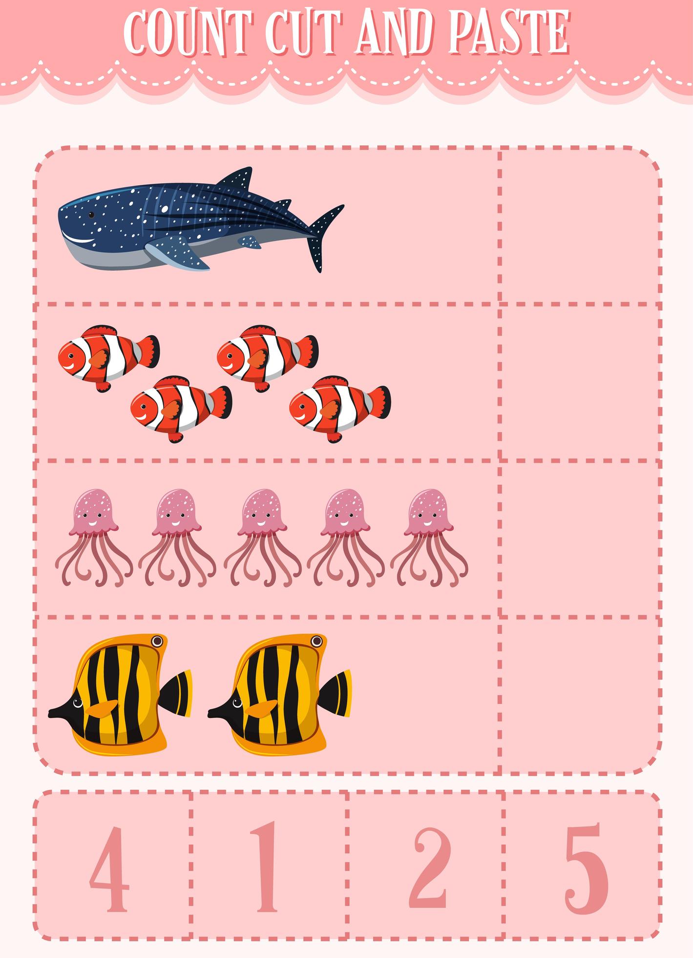 Count, Cut and Paste maths worksheet for children 1845995 Vector Art at ...