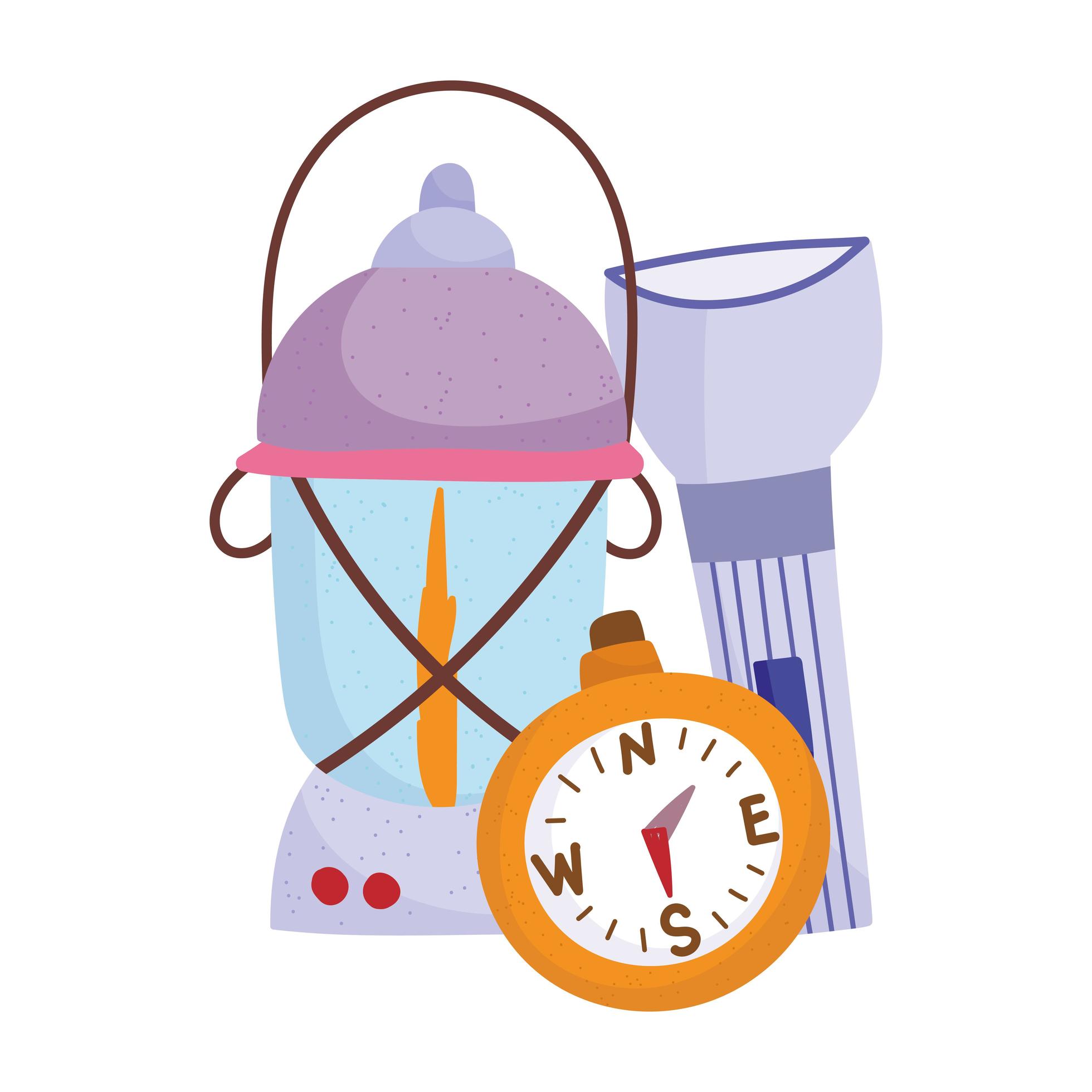 camping lantern and compass equipment cartoon 1846365 Vector Art at ...