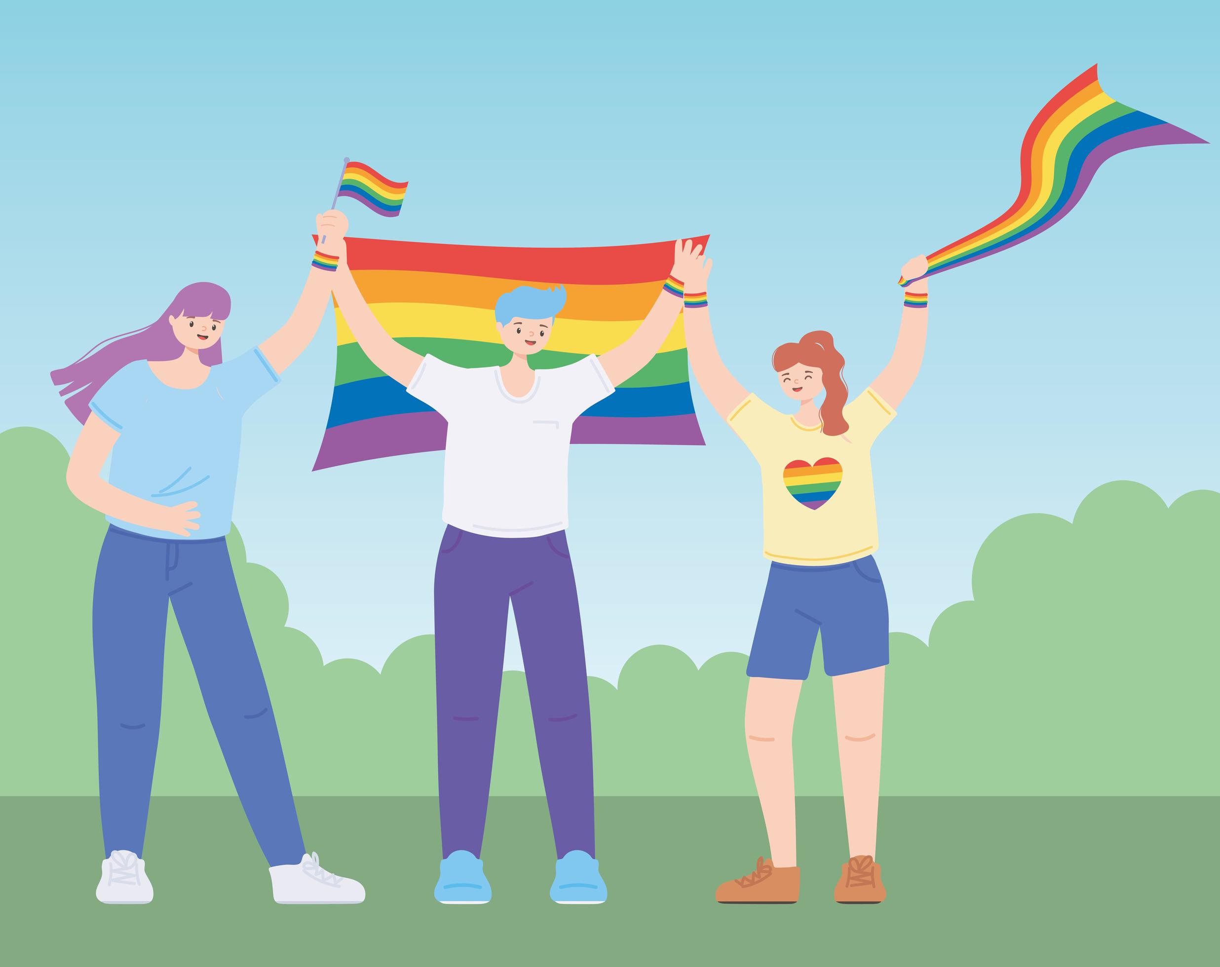 people holding LGBTQ flags support community, gay parade sexual ...