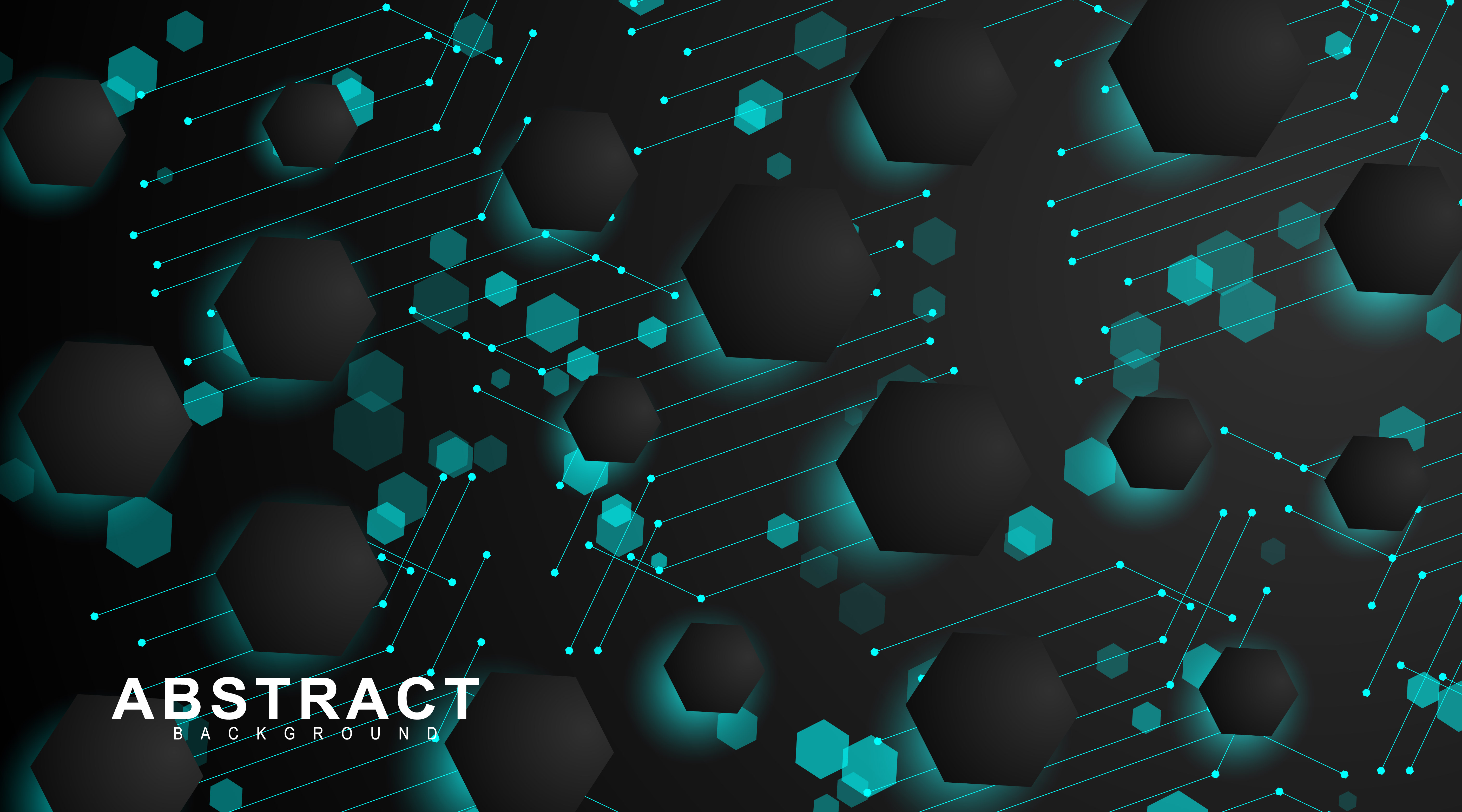 Geometric black hexagons. Surface polygon pattern with light blue ...