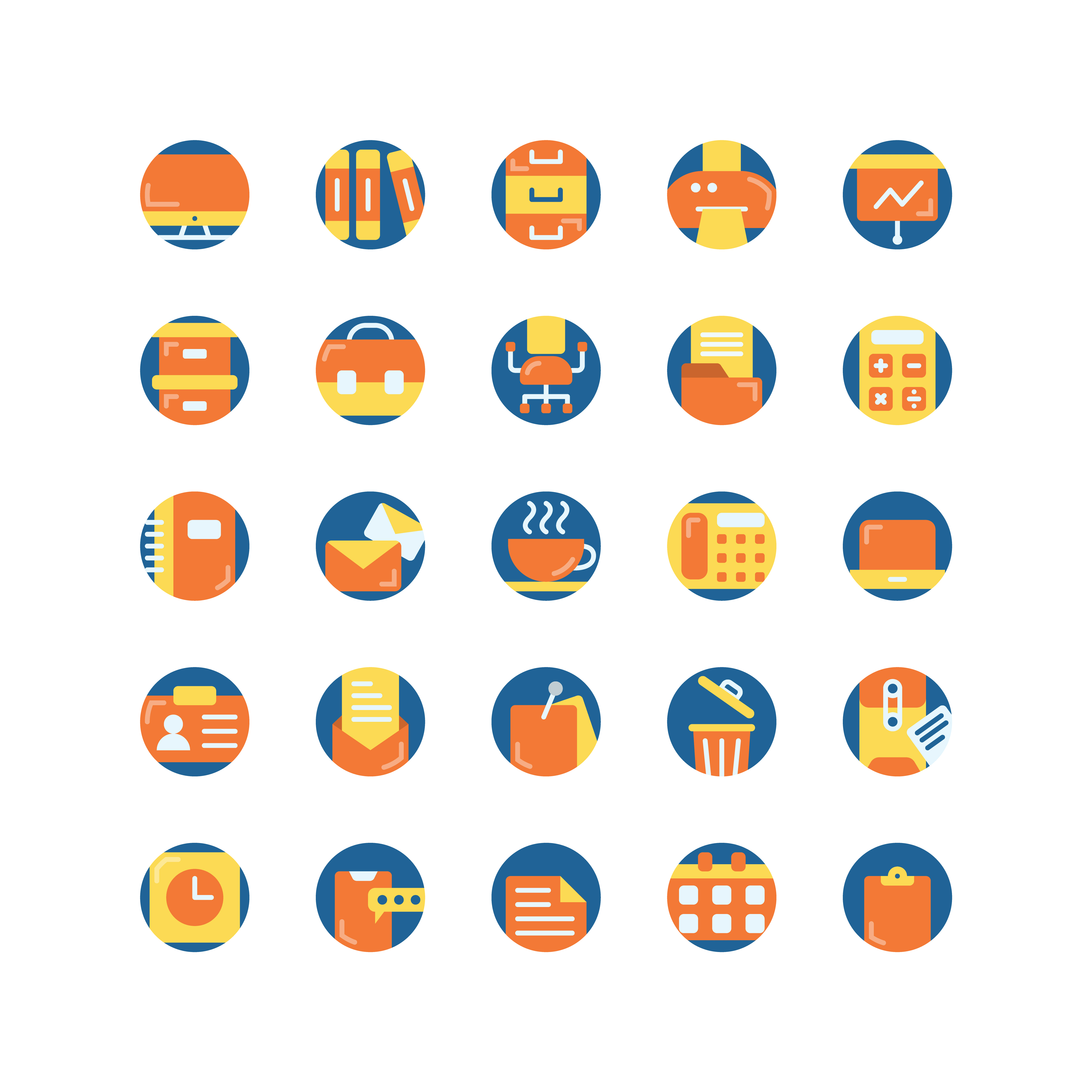 Work Office flat icon set. Vector and Illustration. 1868398 Vector Art ...