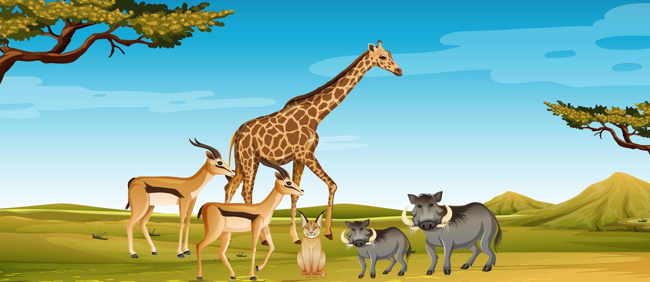 Group of wild african animal in the zoo scene 1868536 Vector Art at ...